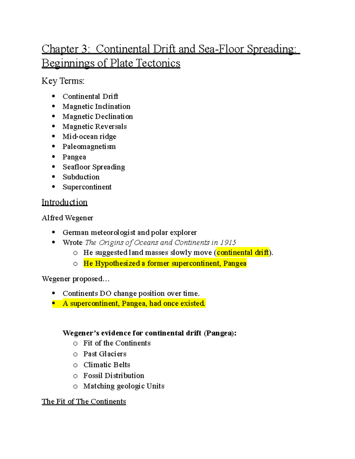 Continental Drift and sea floor spreading - Chapter 3: Continental ...