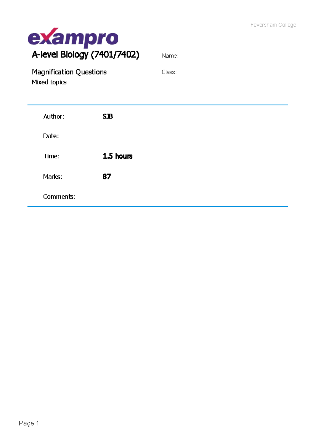 Magnification Questions for A Level Students Cell Biology Unit - BIOL ...