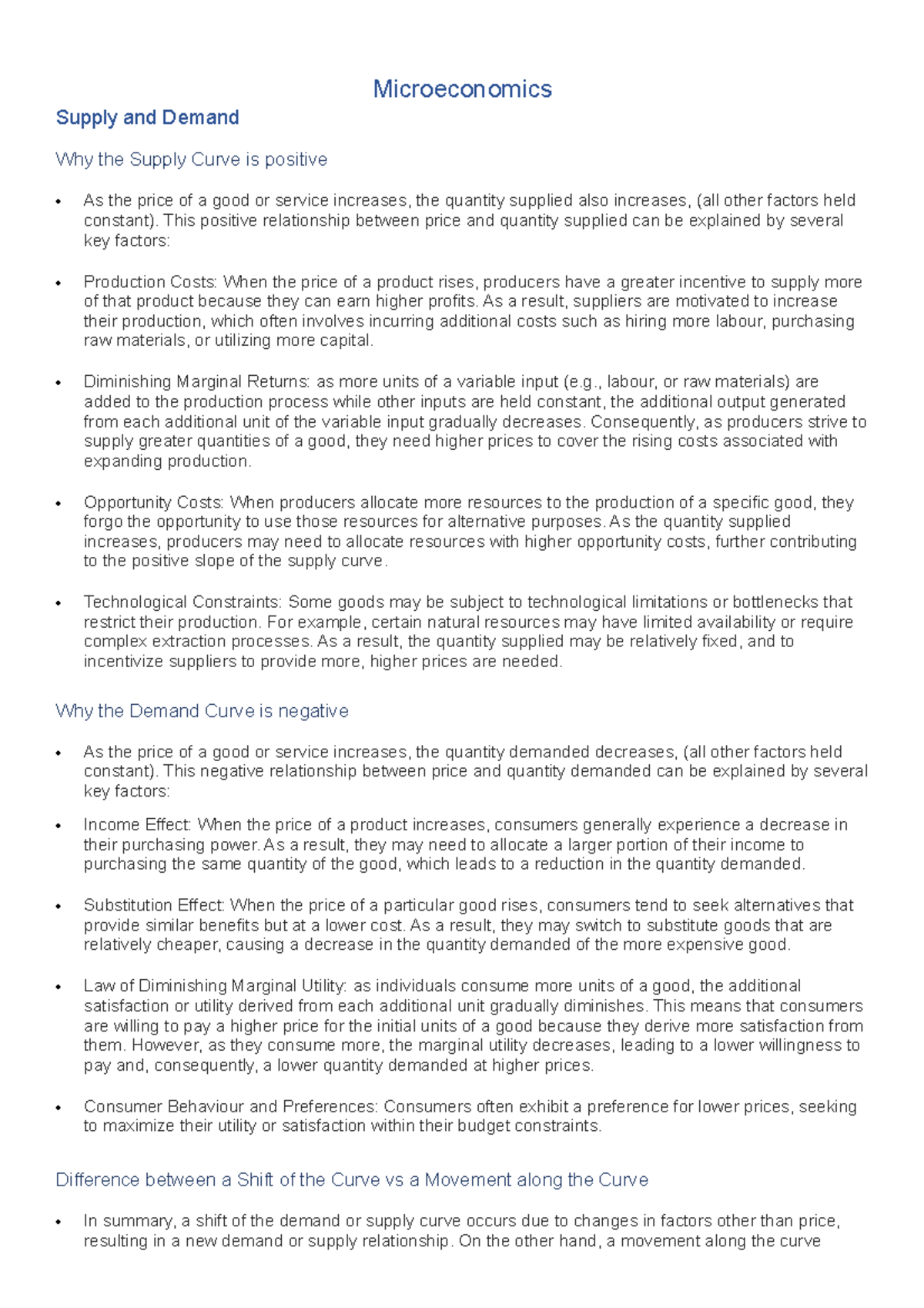 Technical Exam notes micro macro - Microeconomics Supply and Demand Why ...