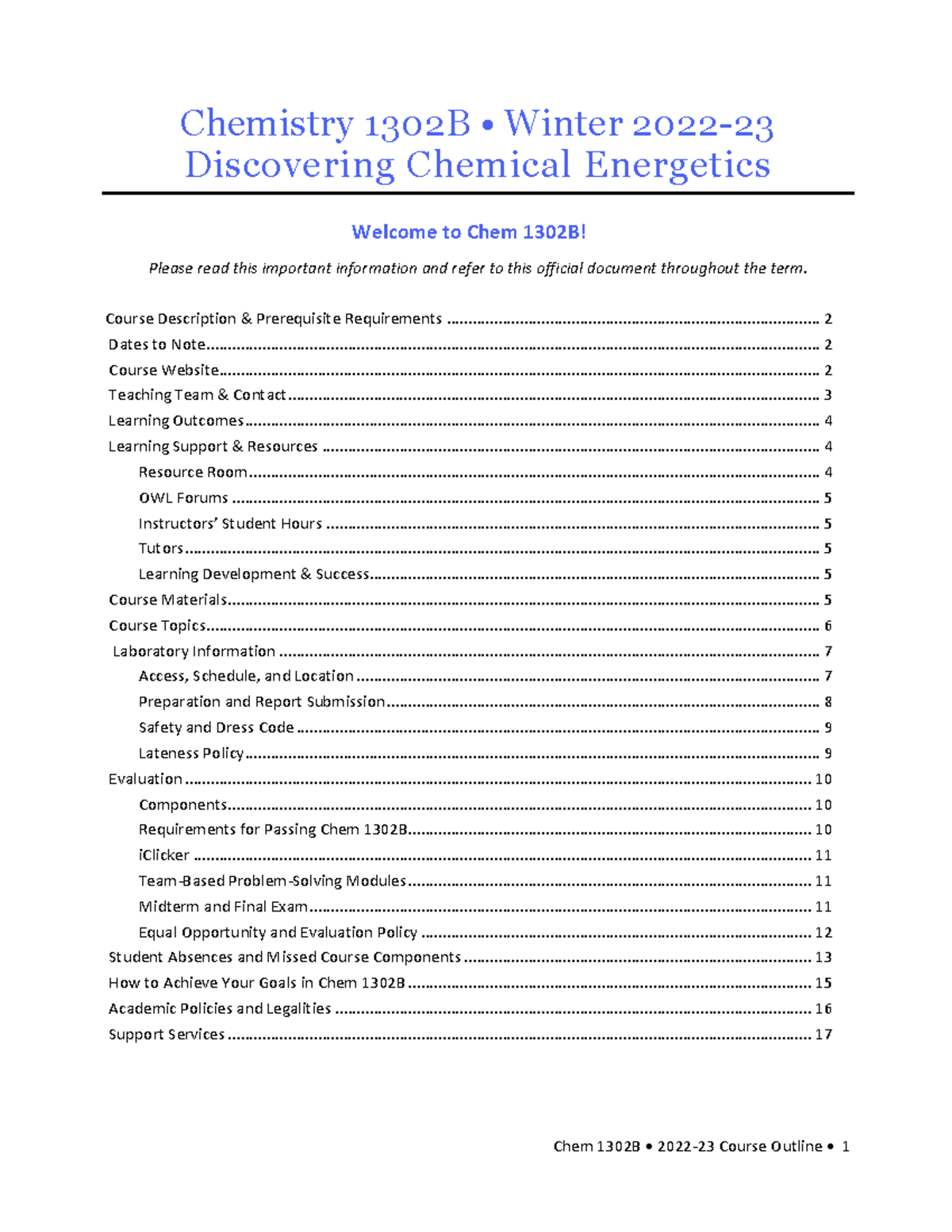 Course Outline FW 2022 23 Ver 2 - Discovering Chemical Energetics ...