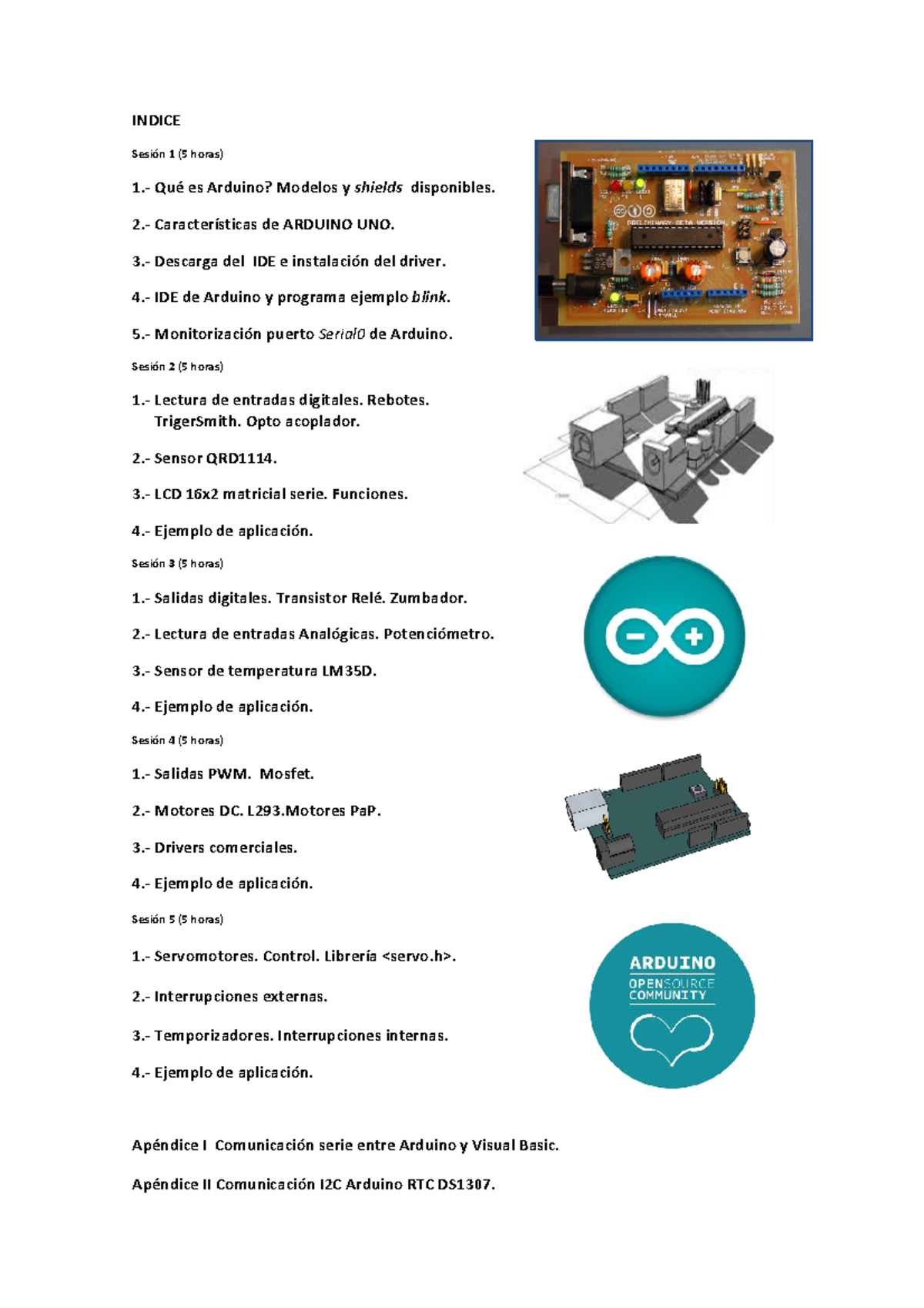 Indice Curso Arduino - INDICE Sesión 1 (5 horas) 1.- Qué es Arduino ...