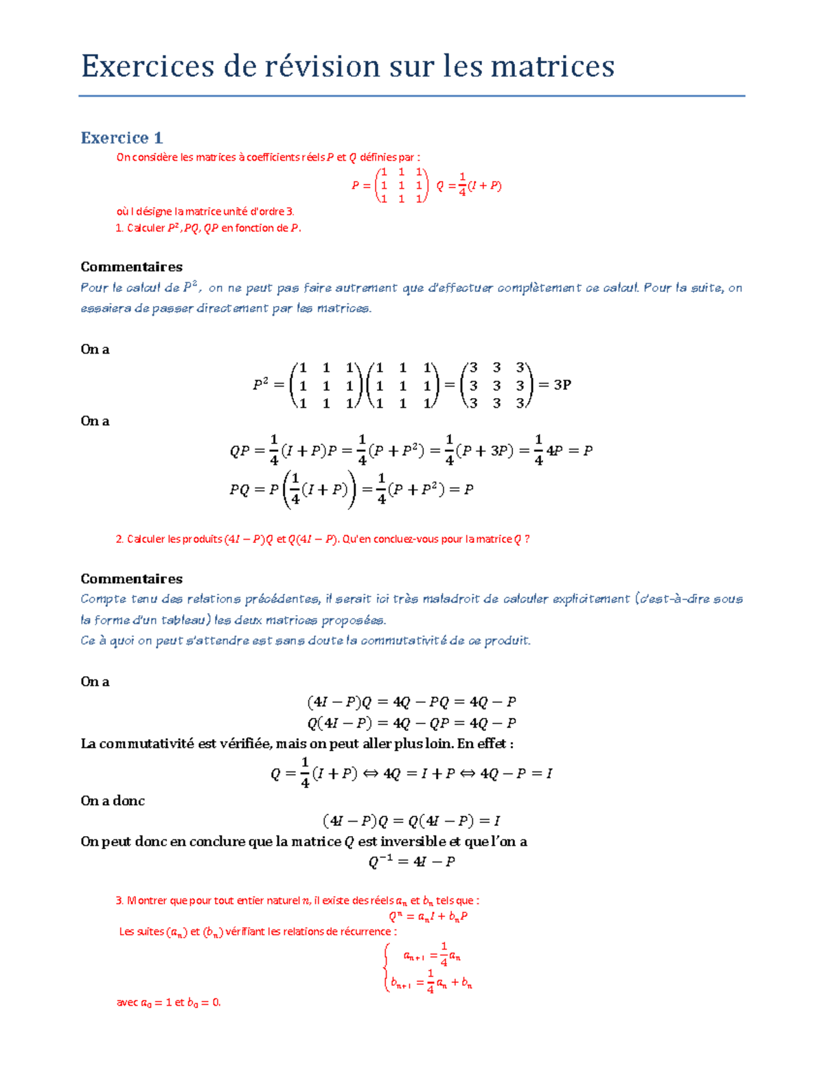 Matrices-1 - TD Algebre - Exercices de révision sur les matrices ...