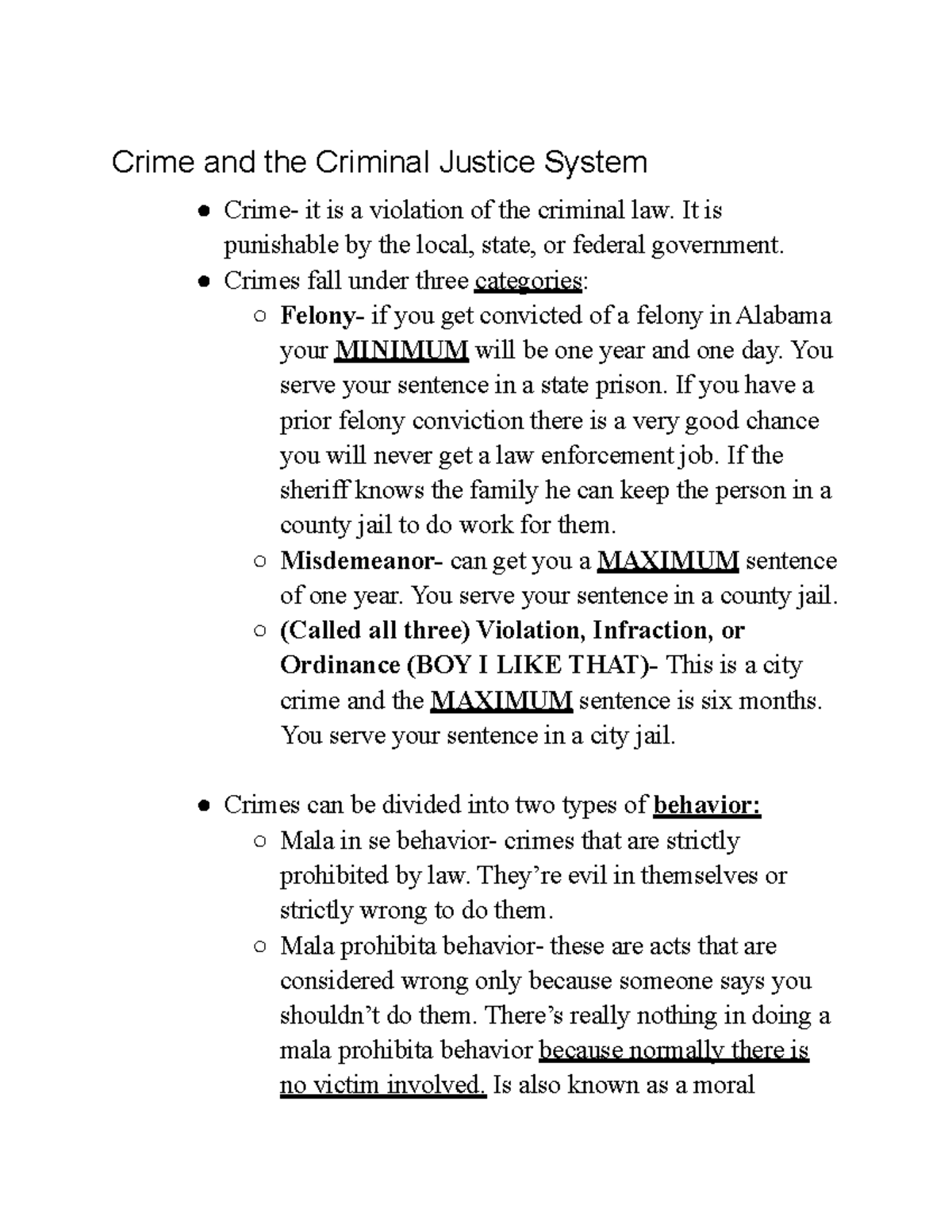 Crime and the Criminal Justice System (Test 1) - Crime and the Criminal ...