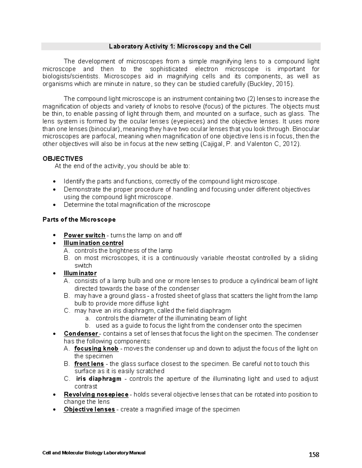 Cell Mol Labs 1&2 - Cell & Molecular Bilogy - Laboratory Activity 1 ...