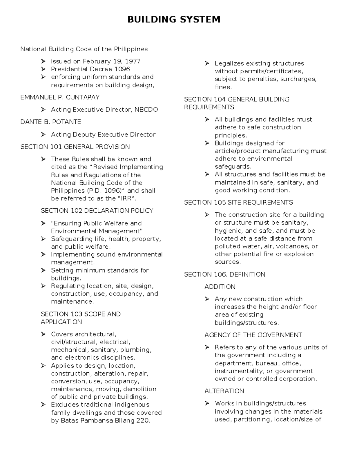 BSD Reviewer - National Building Code of the Philippines issued on ...