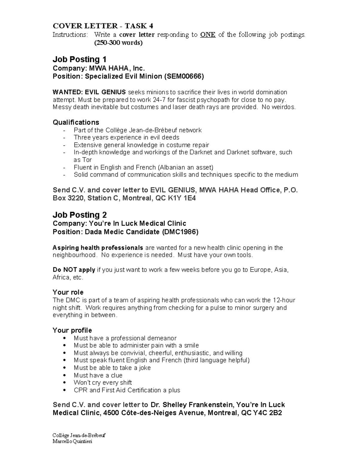 Cover Letter - Task 4 - anglais - COVER LETTER - TASK 4 Instructions ...