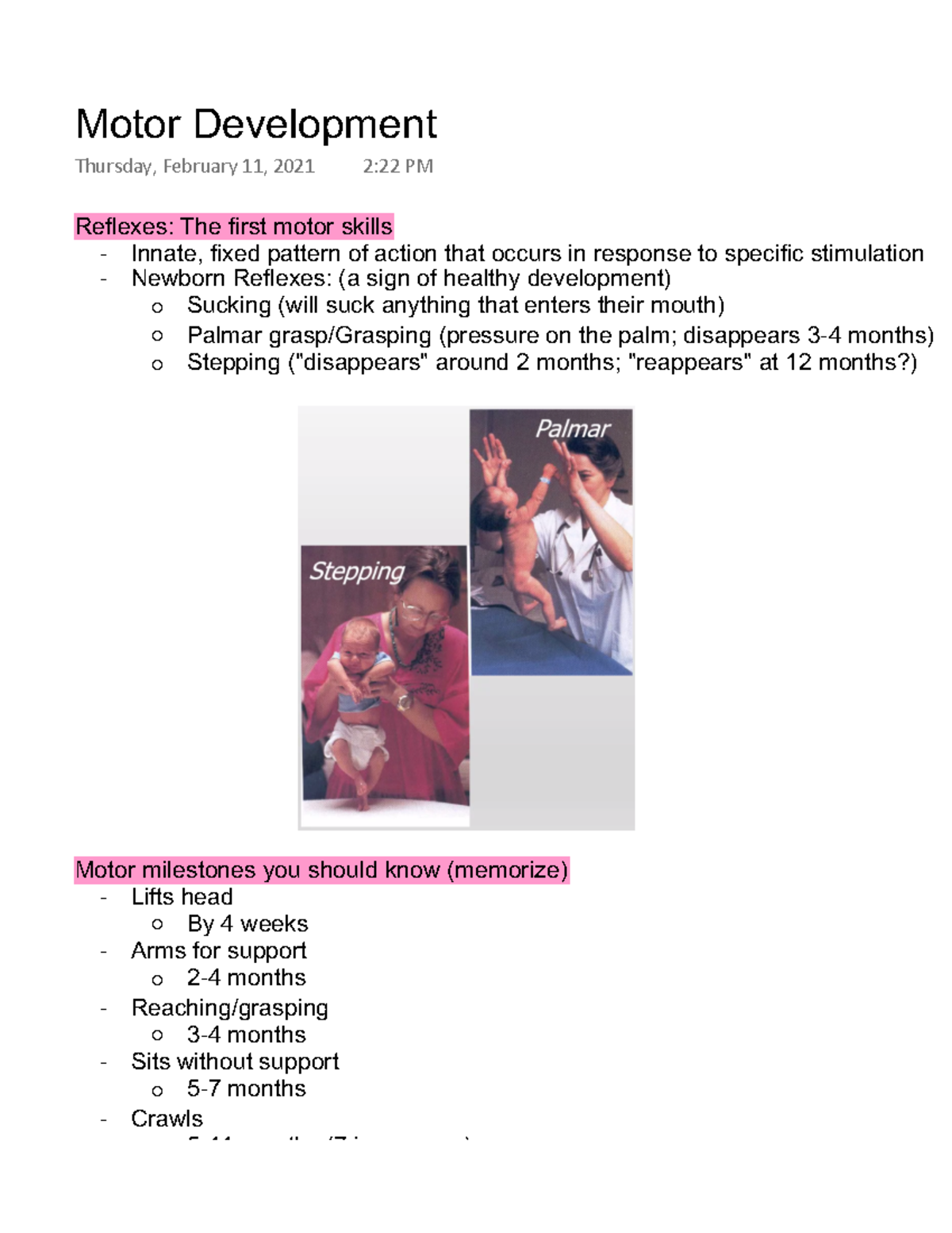 Motor Development - Dr. Jennifer Ganger - Reflexes: The first motor ...