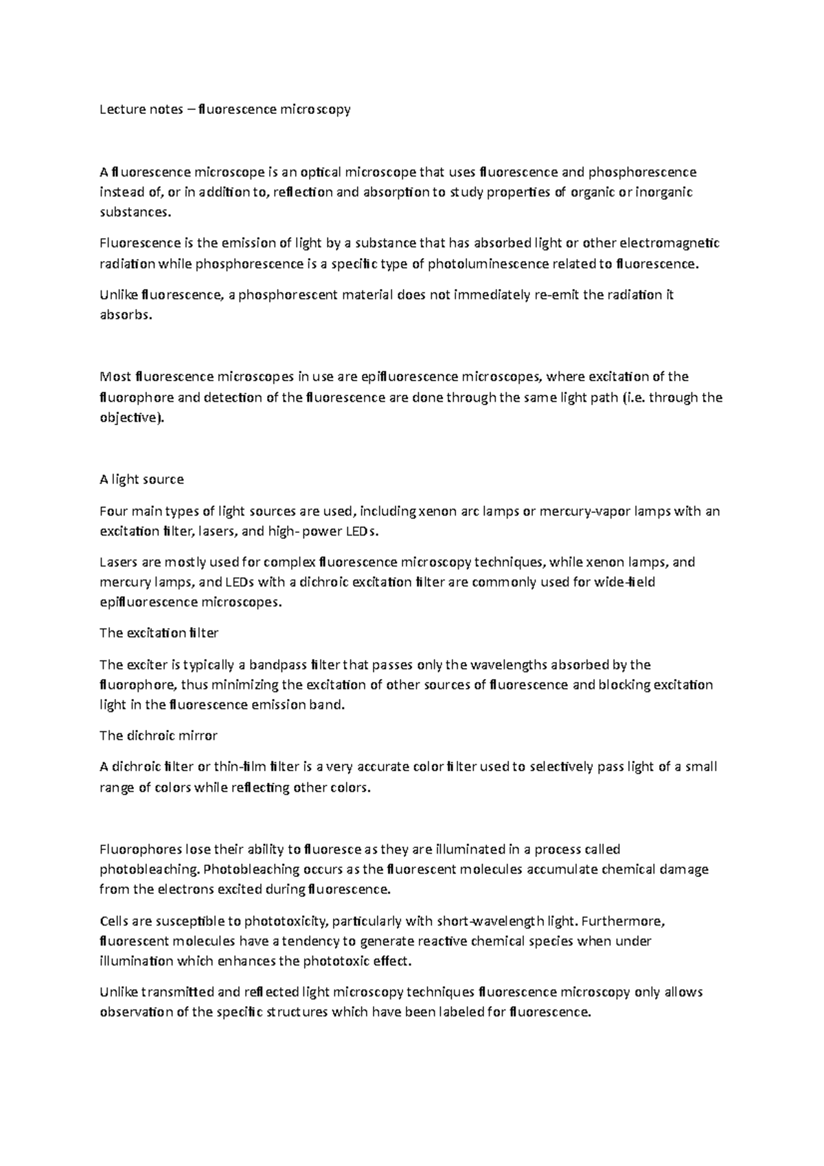 Lecture notes – fluorescence microscopy - Lecture notes – fluorescence ...