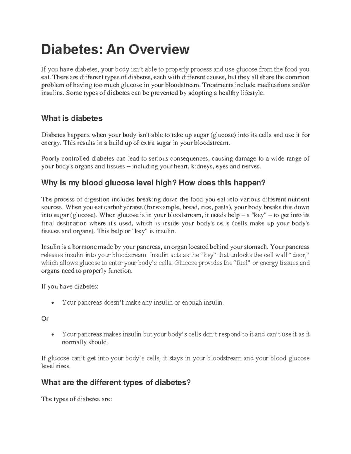 Diabetes - HUMAN DISEASES - Diabetes: An Overview If you have diabetes ...