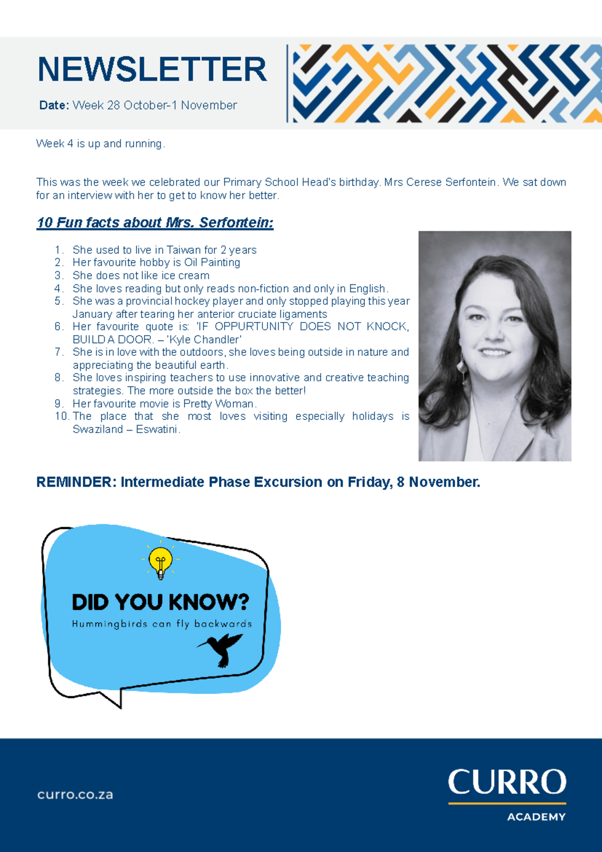 Curro Soshanguve Weekly Newsletter Week 28 OCT-1Nov-1 - Week 4 is up ...