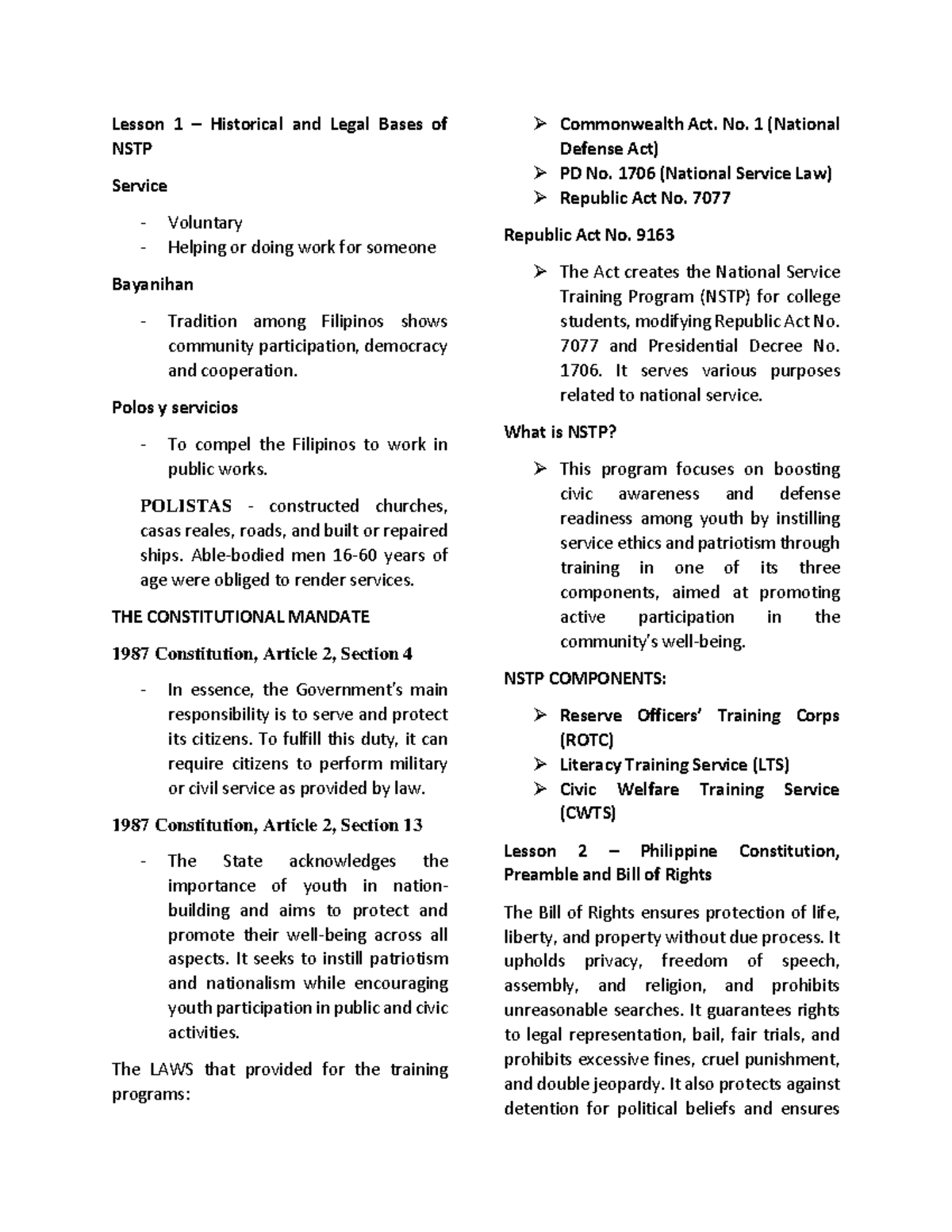 NSTP (lesson 1-17) - Lesson 1 – Historical and Legal Bases of NSTP ...