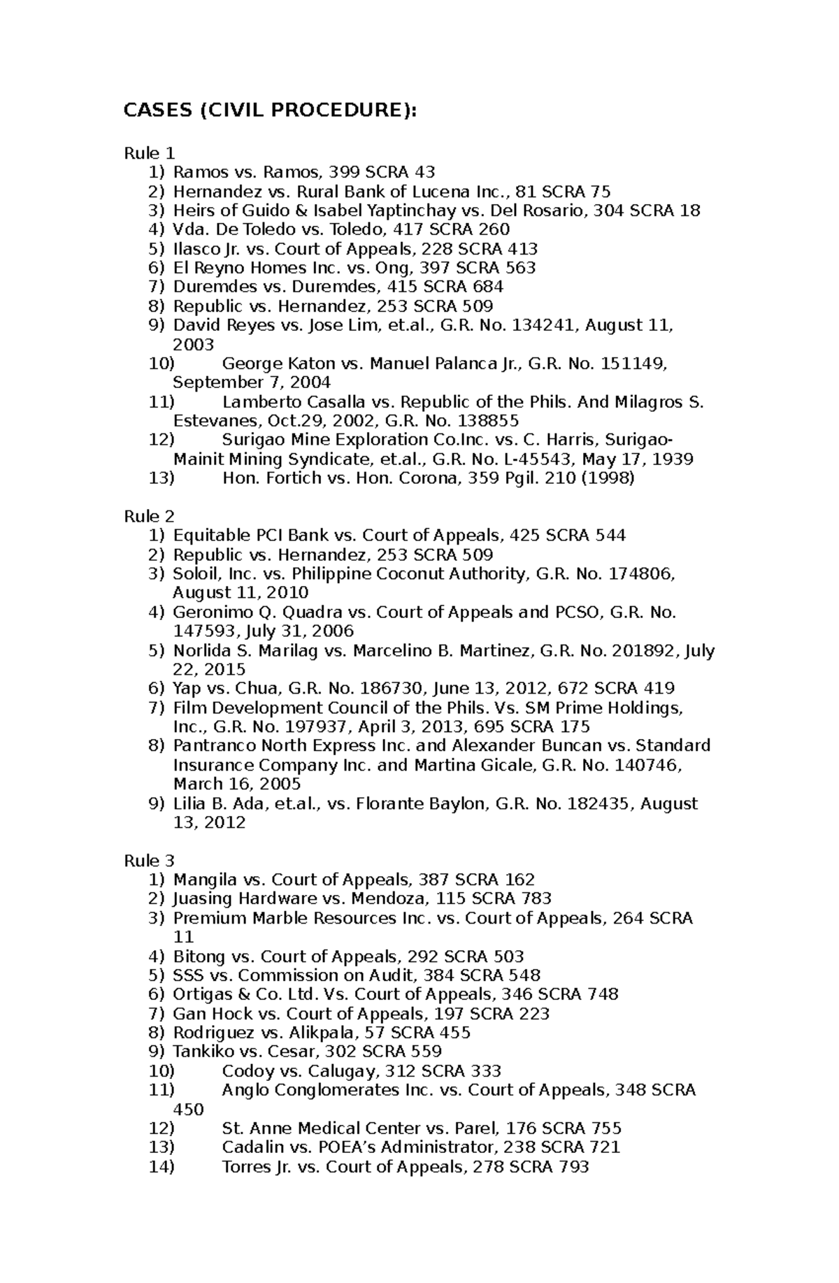 Civpro syllabus 1 - Atty. Paypal - CASES (CIVIL PROCEDURE): Rule 1 1 ...