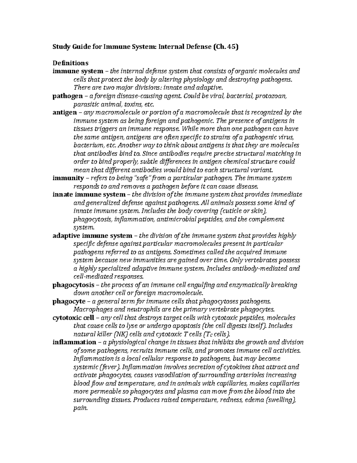 Immune System - Summary Human Biology and Advanced Human Biology ...