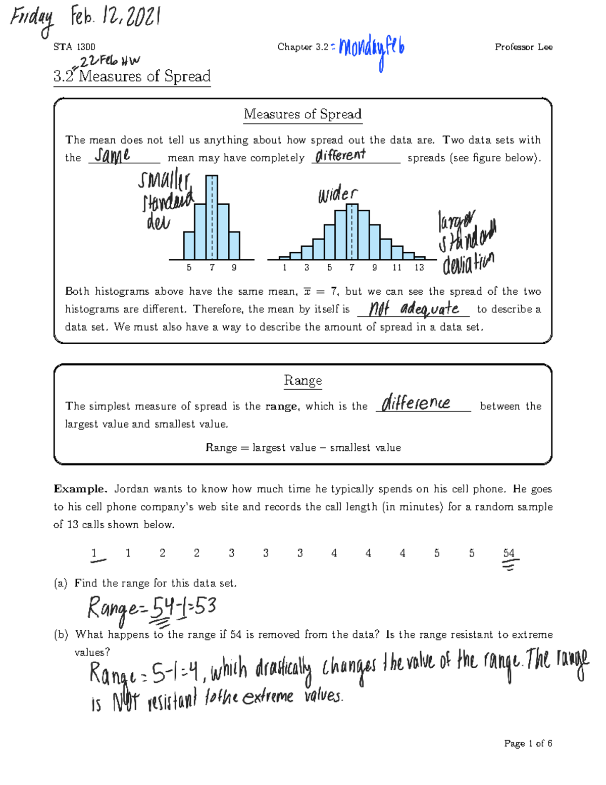 STA 1300 3.2 Measures of Spread - 3 Measures of Spread Measures of ...