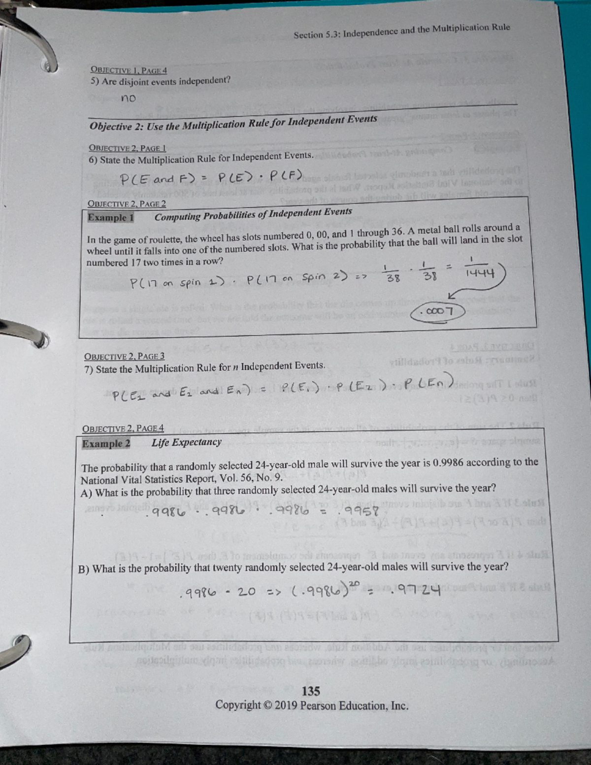 Chapter 5 section 3 page 2 - Section 5: Independence and the ...