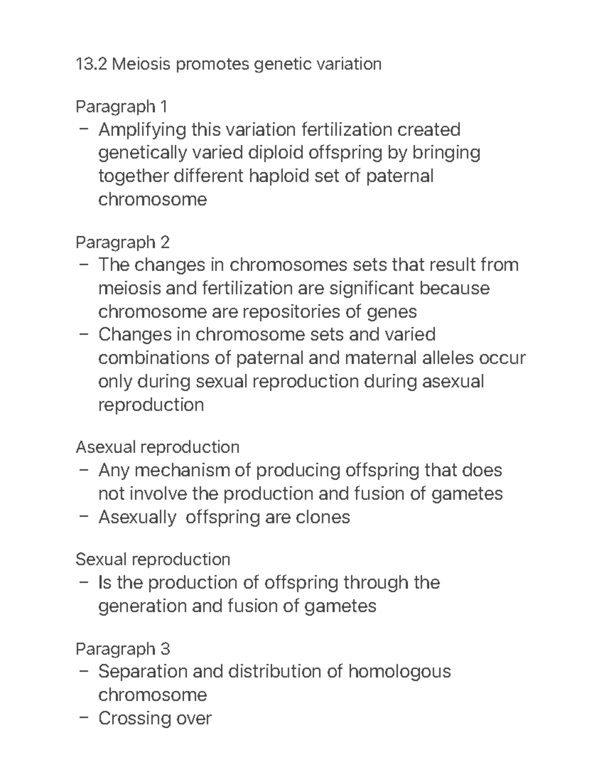 13.2 Meiosis promotes genetic variation - – – – – – – – 13 Meiosis ...
