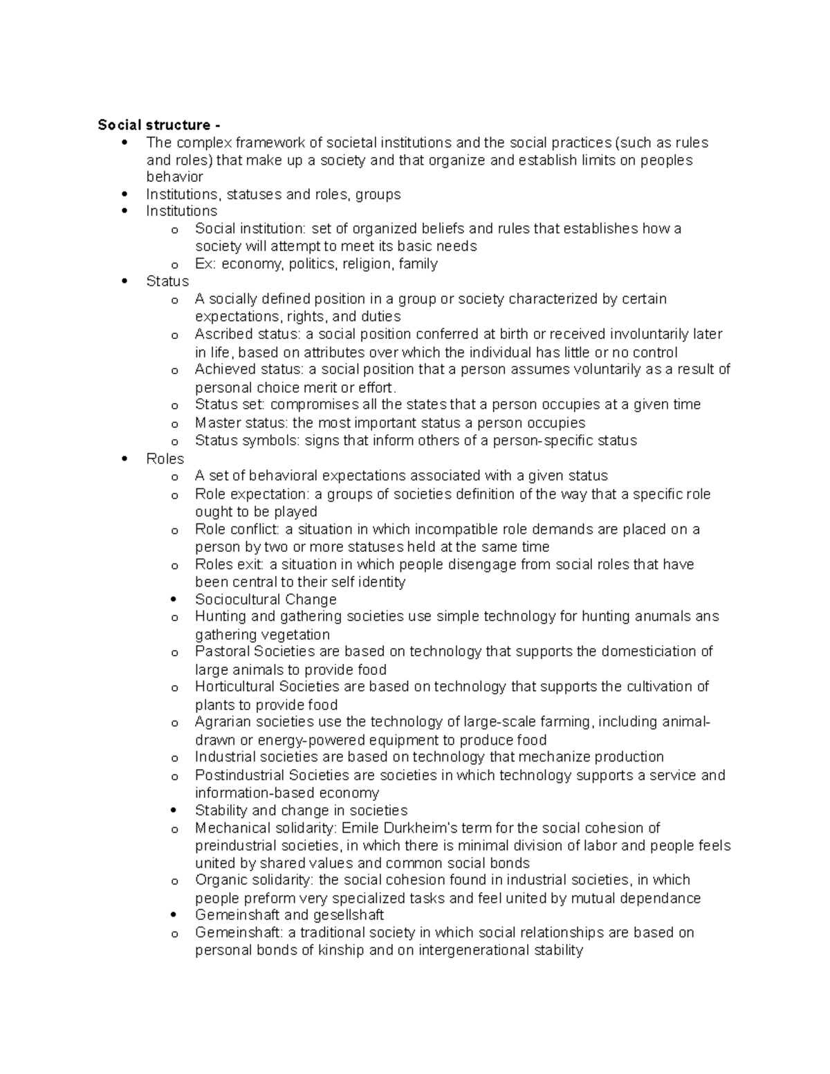 Chapter 5 Sociology Notes - Social structure - The complex framework of ...