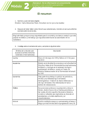 actividad integradora 1 modulo 2 M02S1AI1 - Conocerme a mí mismo Para elaborar un proyecto de ...