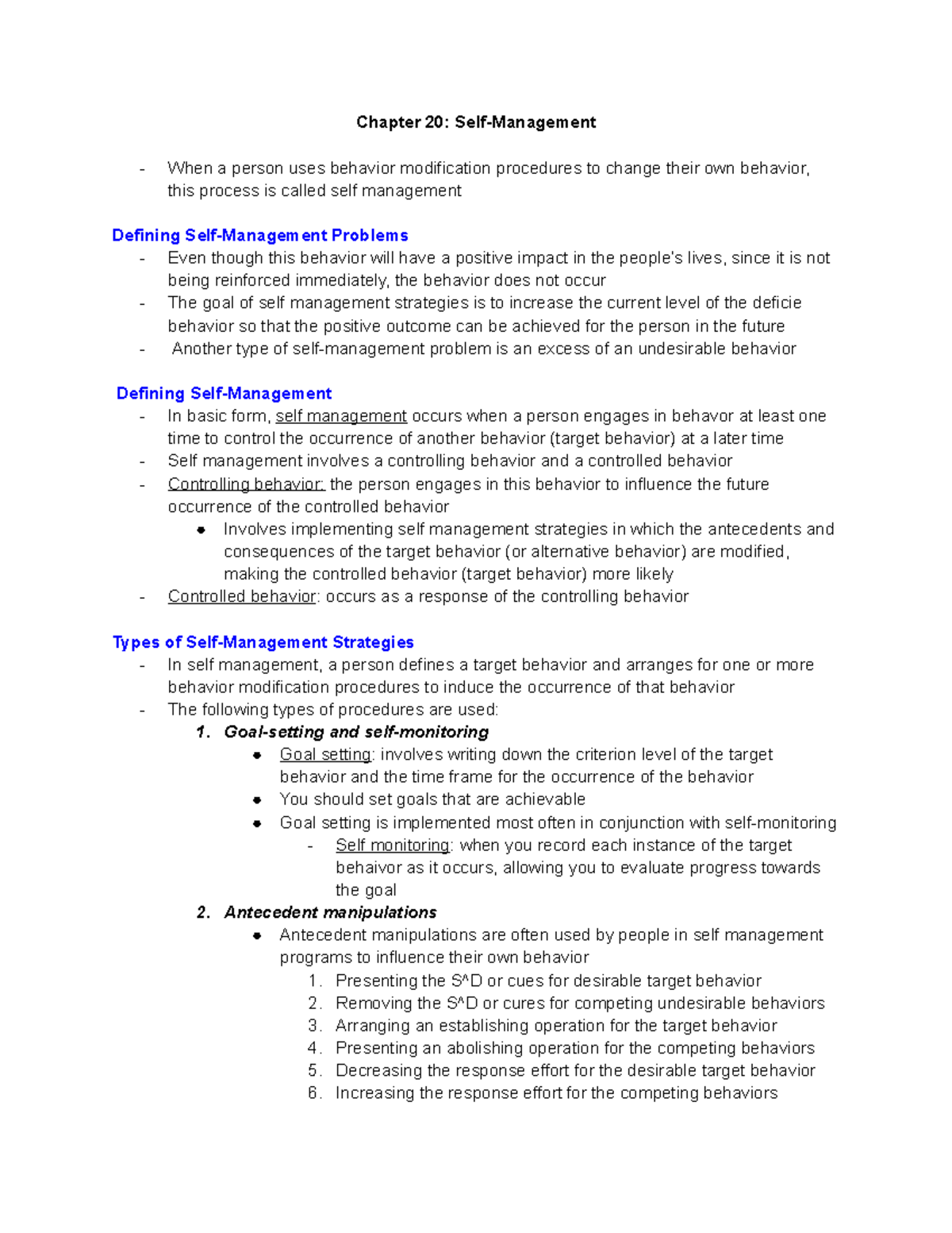 Chapter 20 textbook - Chapter 20: Self-Management When a person uses ...