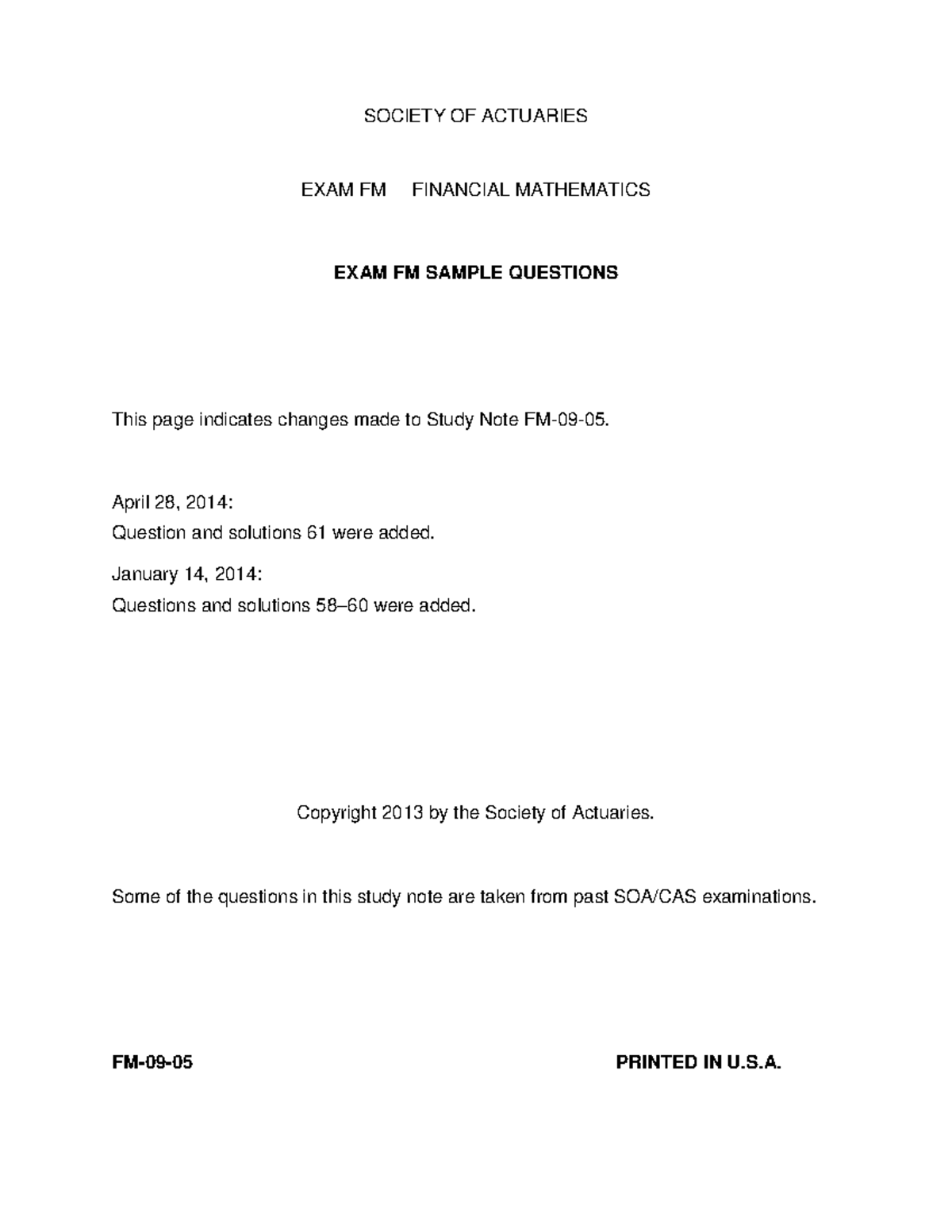 SOA Exam FM Financial Mathematics Sample+Questions 2013 - SOCIETY OF ...