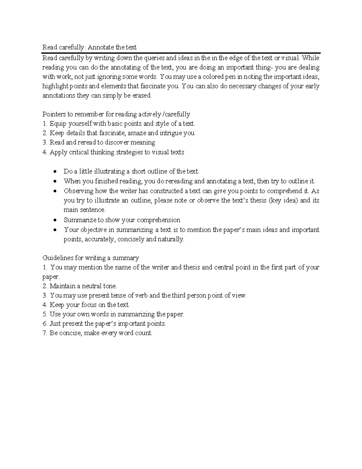 Academic Writing (Guidelines for writing a summary) (Pointers to ...