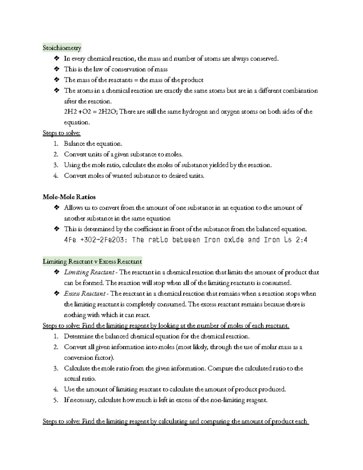 Stoichiometry limiting reactant percent yield notes - Stoichiometry In ...