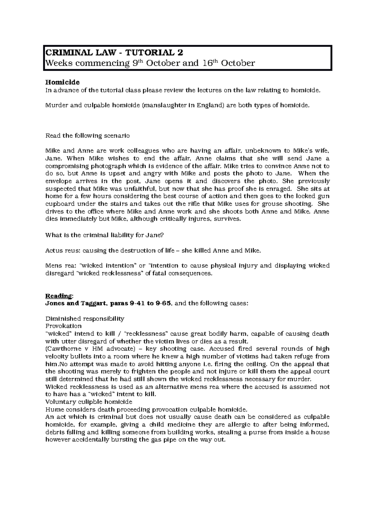 Criminal LAW tutorial 2 docx - CRIMINAL LAW - TUTORIAL 2 Weeks ...