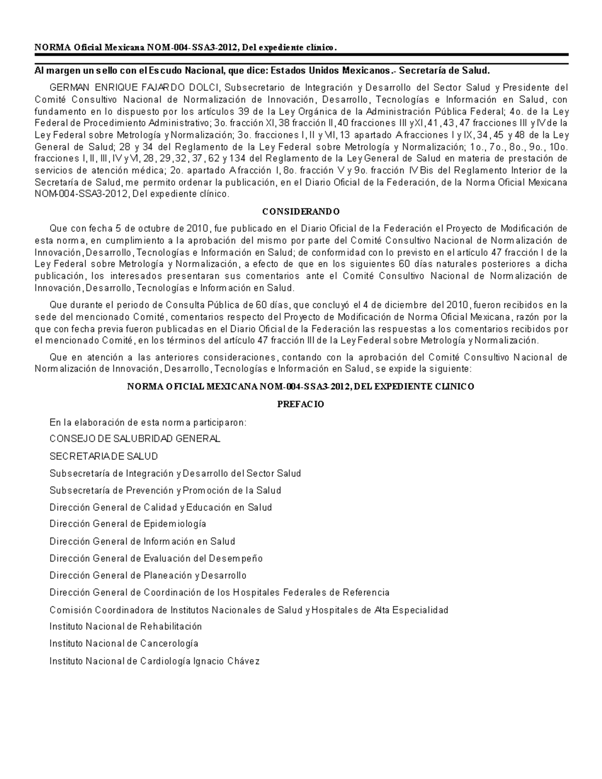 NOM-004-SSA3-2012 15oct12 - NORMA Oficial Mexicana NOM-004-SSA3-2012 ...