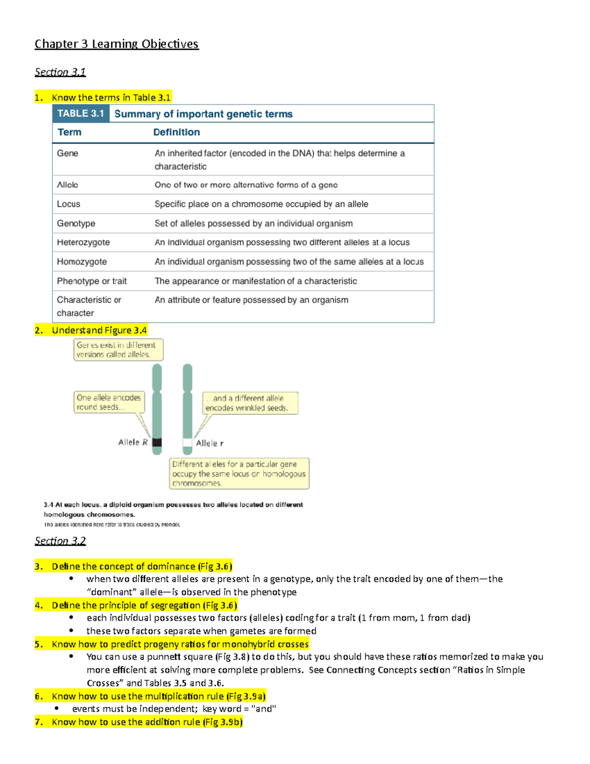 Ch 03 - Genetics Objectives - Chapter 3 Learning Objectives Section 3 ...