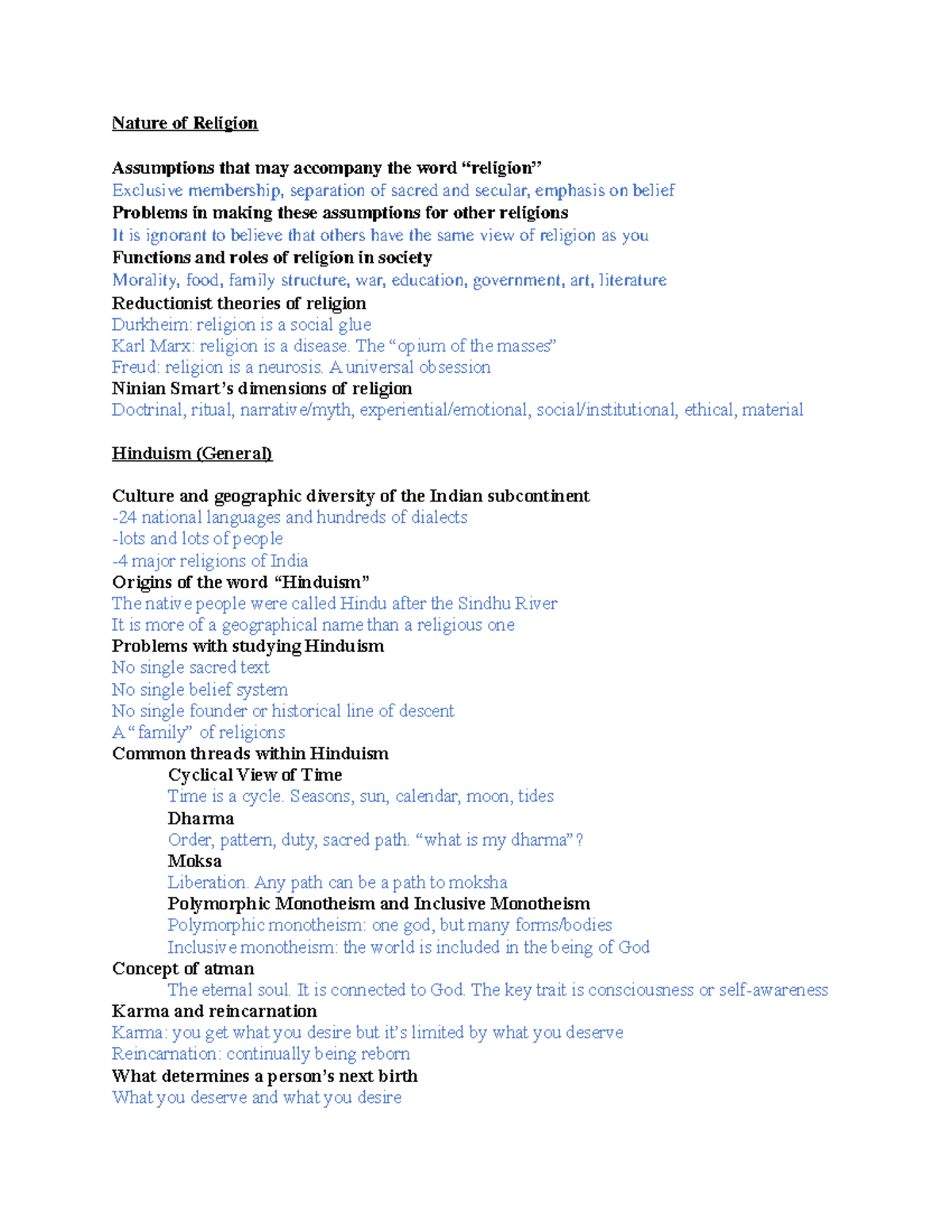 Hinduism and Buddhism Test Review - Nature of Religion Assumptions that ...