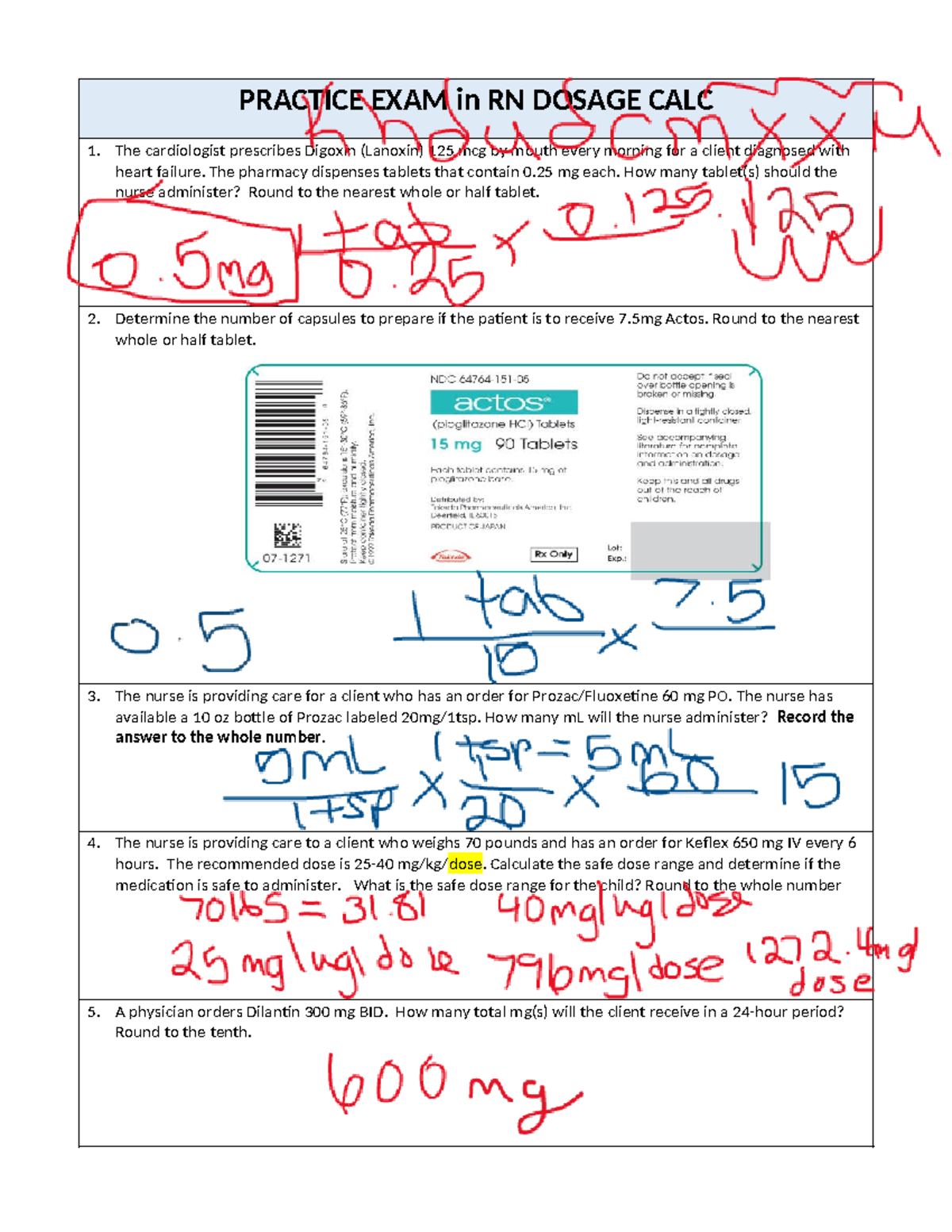 Practice dosage - PRACTICE EXAM in RN DOSAGE CALC The cardiologist ...