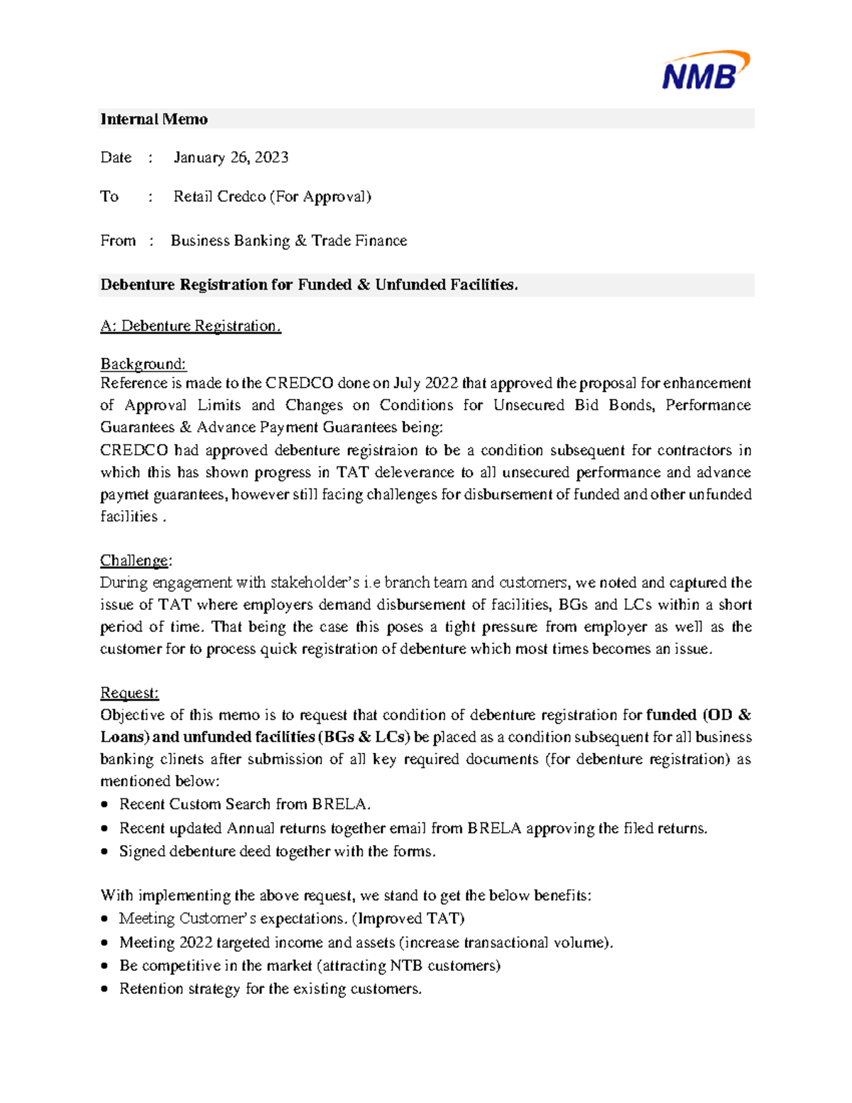Debenture Registration MEMO DEC 2022 - Internal Memo Date : January 26 ...