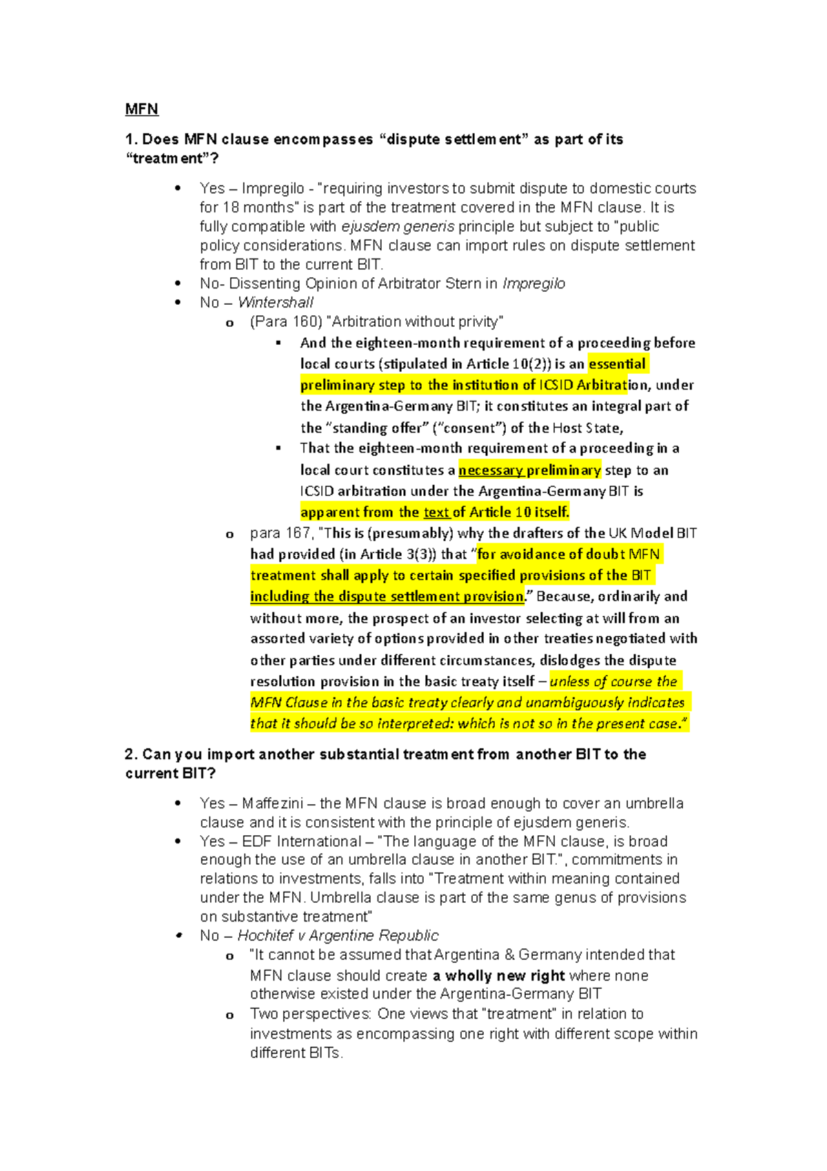 MFN - essay plan - Grade: A - MFN 1. Does MFN clause encompasses ...