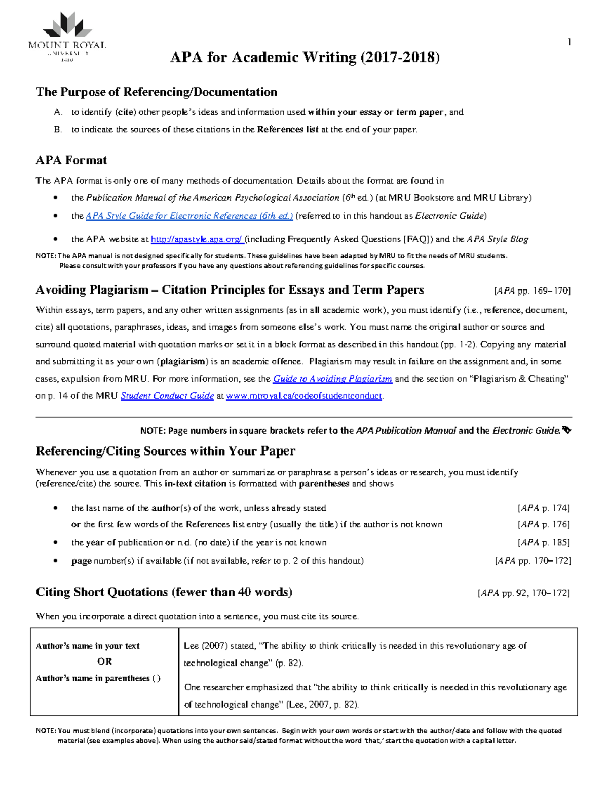 APA for Academic Writing - to identify (cite) other people’s ideas and ...