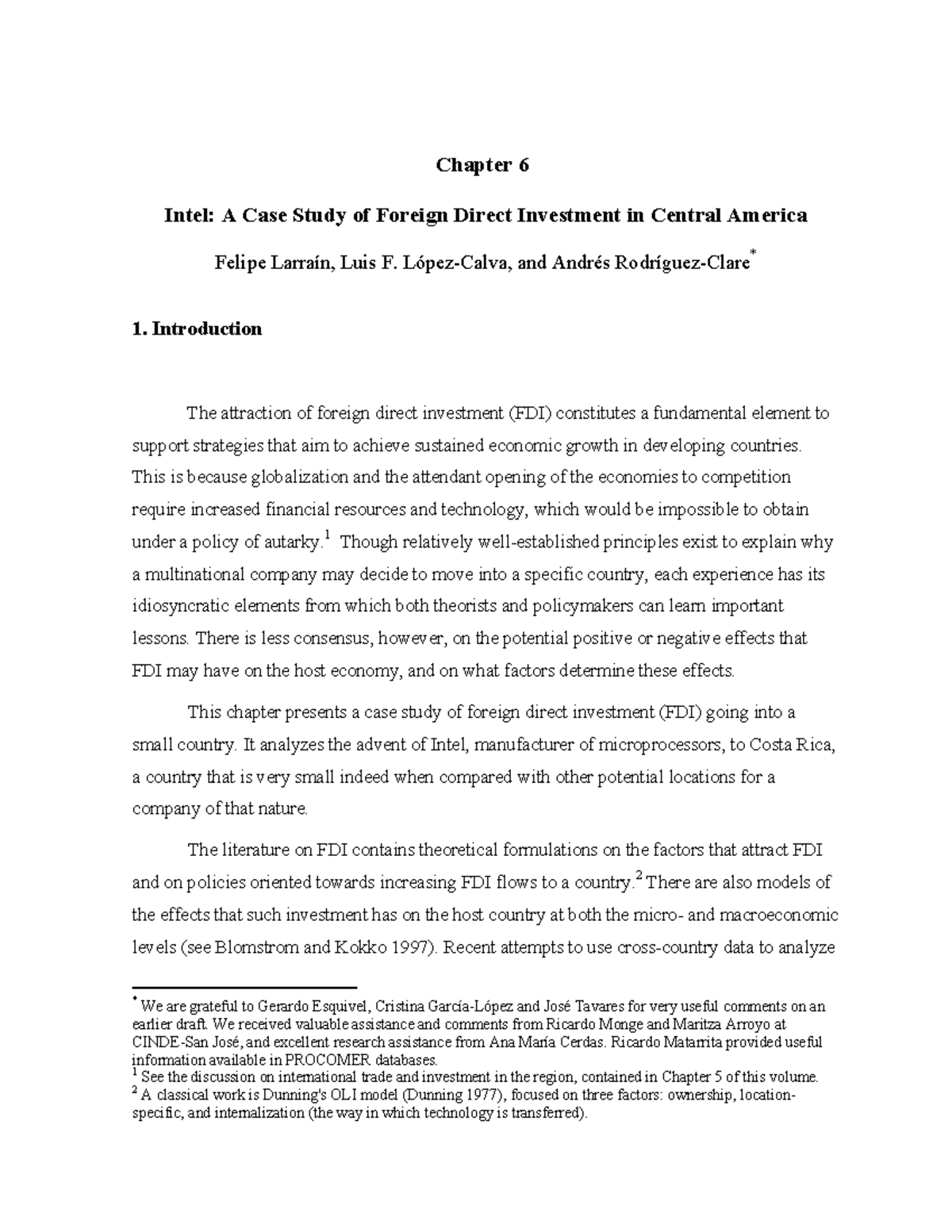 Intel FDI in Costa Rica Case Study - Chapter 6 Intel: A Case Study of ...