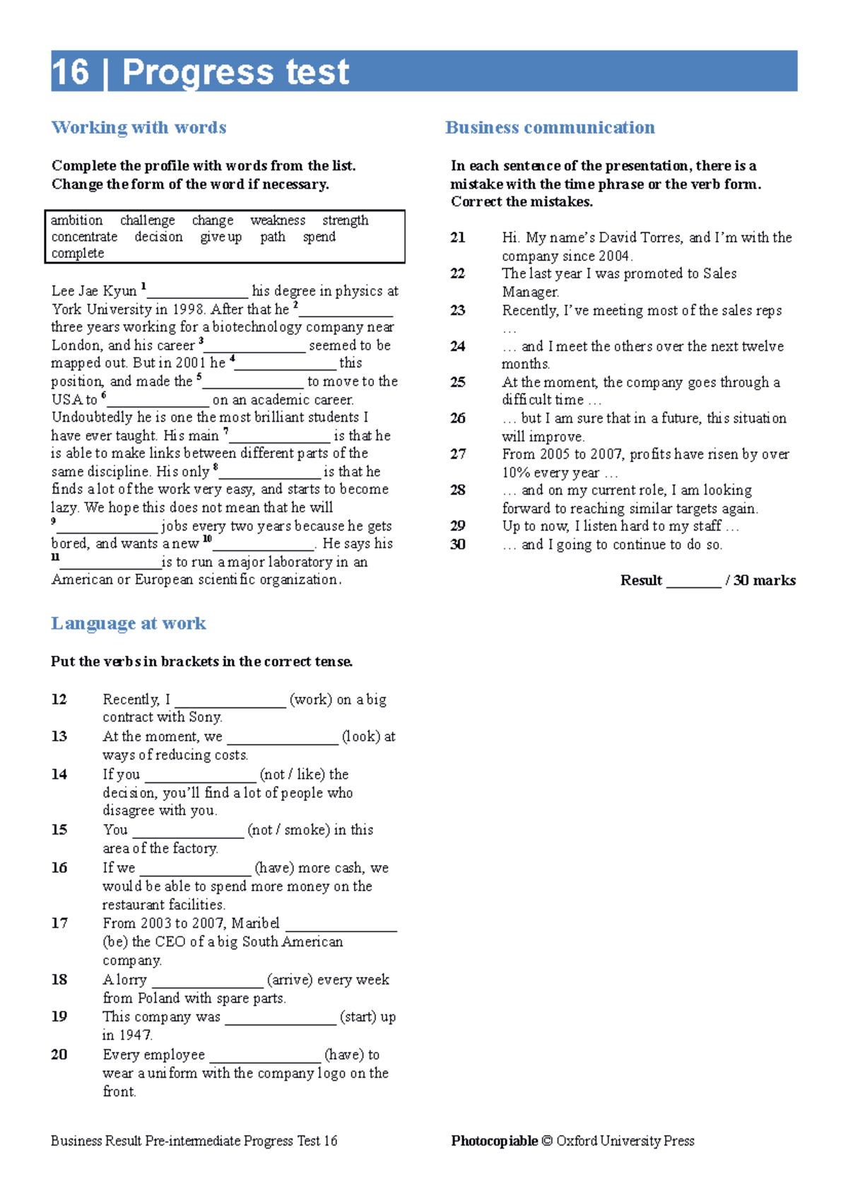 Brpreintprogresstest 16jp - 16 | Progress test Working with words ...