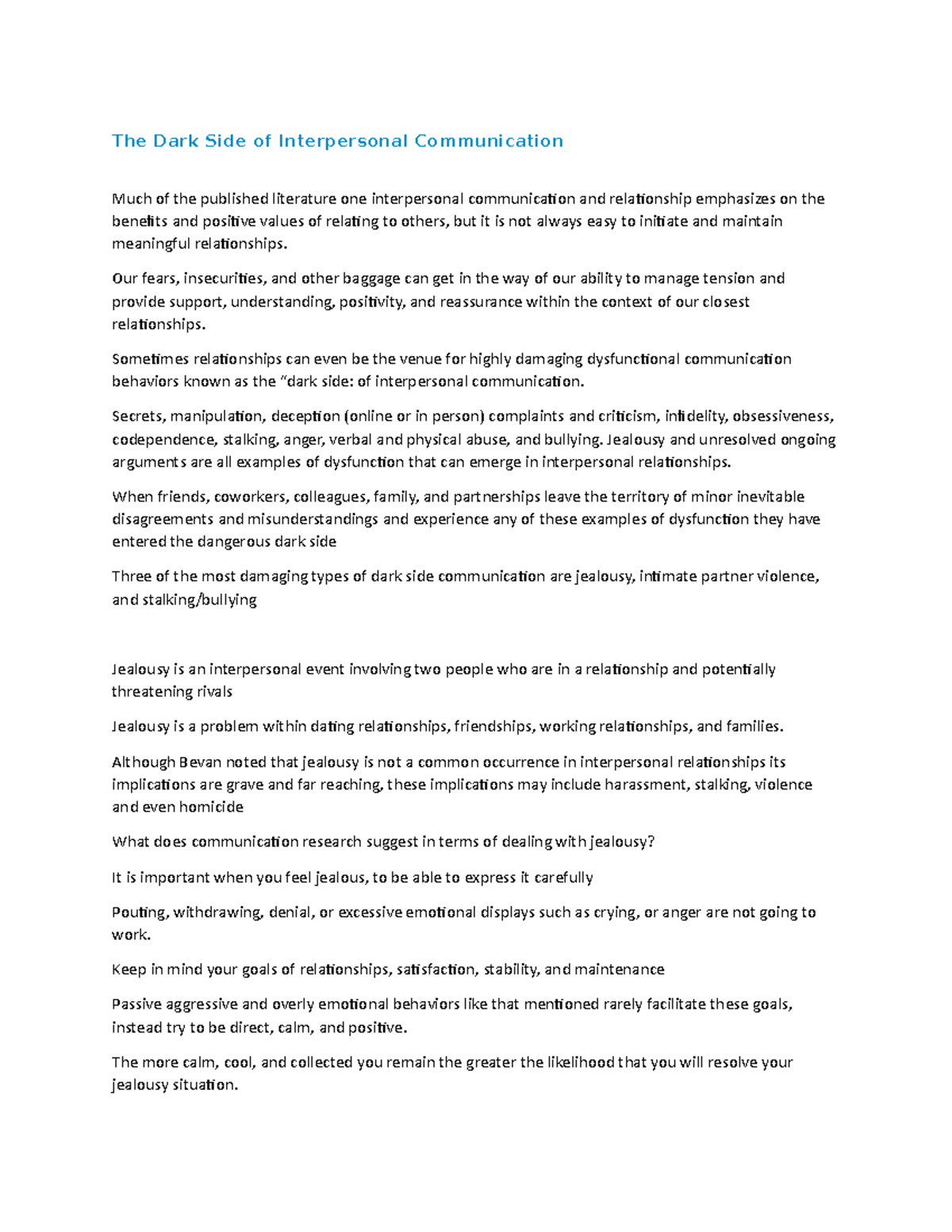 The Dark Side of Interpersonal Communication - Our fears, insecurities ...