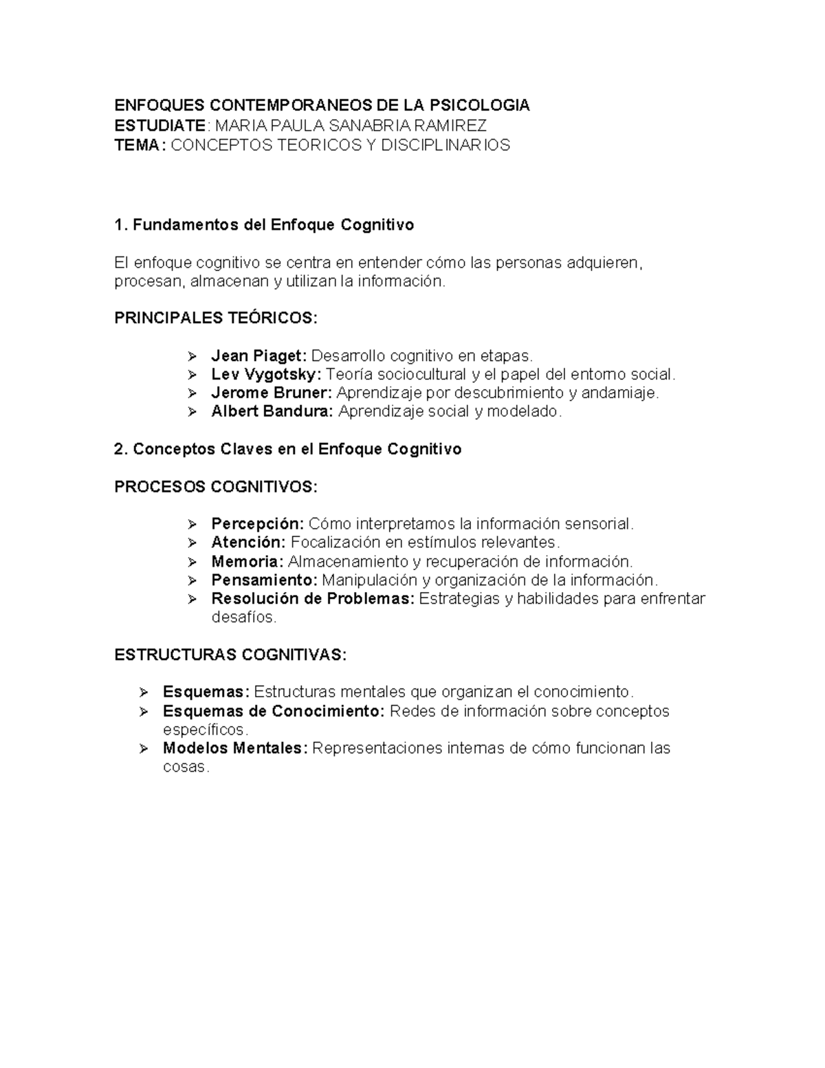 Tarea 2-Premisas Maria Sanabria - ENFOQUES CONTEMPORANEOS DE LA PSICOLOGIA ESTUDIATE: MARIA ...