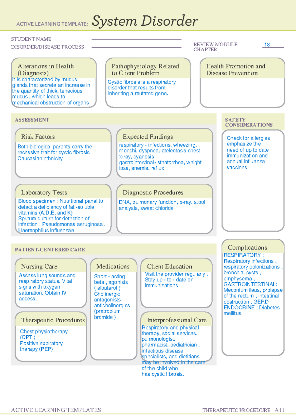 8 pn ncc 11.0 chp 18 System Disorder form - STUDENT NAME DISORDER ...
