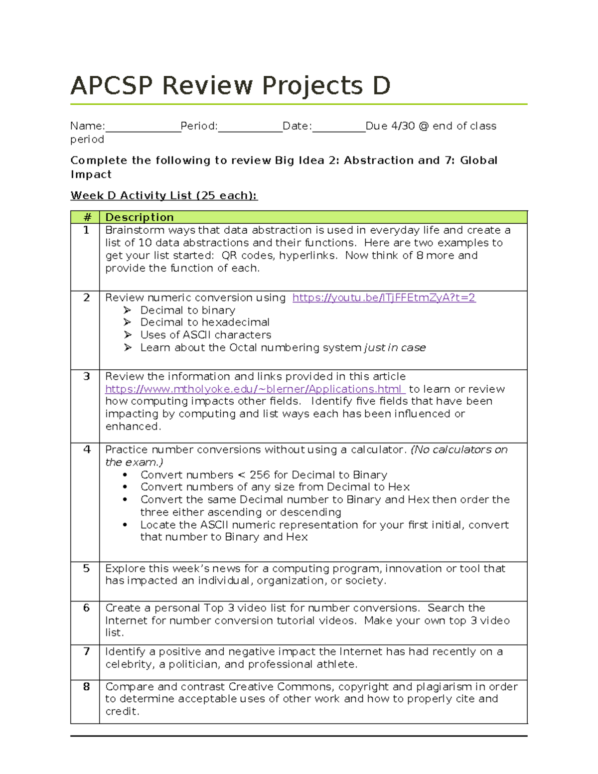 Apcsp Review Projects D -Blank - APCSP Review Projects D - Studocu