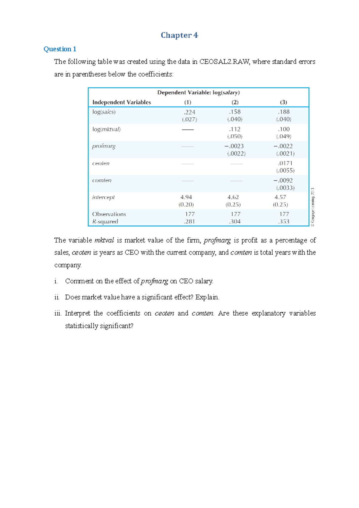 Tutorial 2 Chapter 4 Chapter 4 Question 1 The Following Table Was