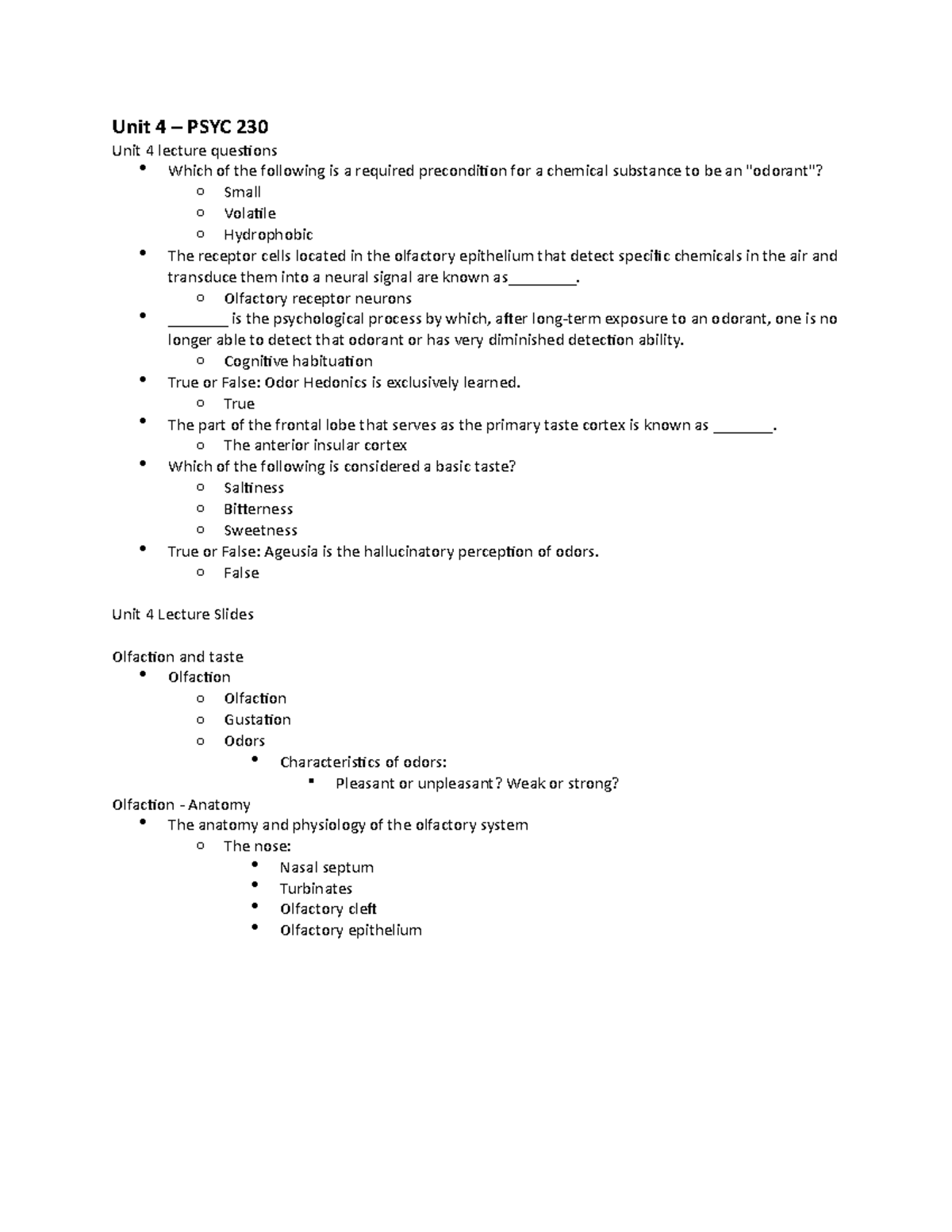 Unit 4 Psyc 230 Unit 4 Lecture Notes Unit 4 Psyc 230 Unit 4 Lecture Questions Which Of The 8744