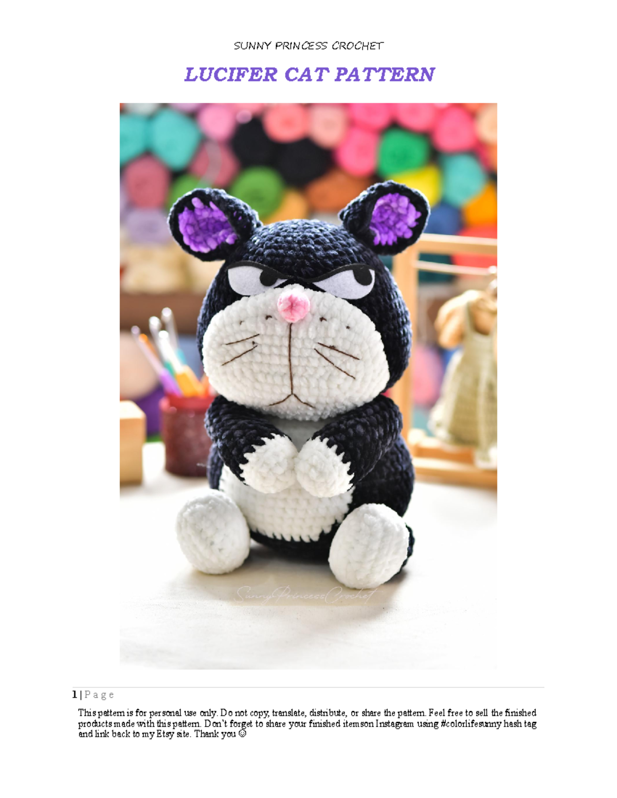 Lucifer Cat - .... - 1 | P a g e This pattern is for personal use only. Do not copy, translate ...