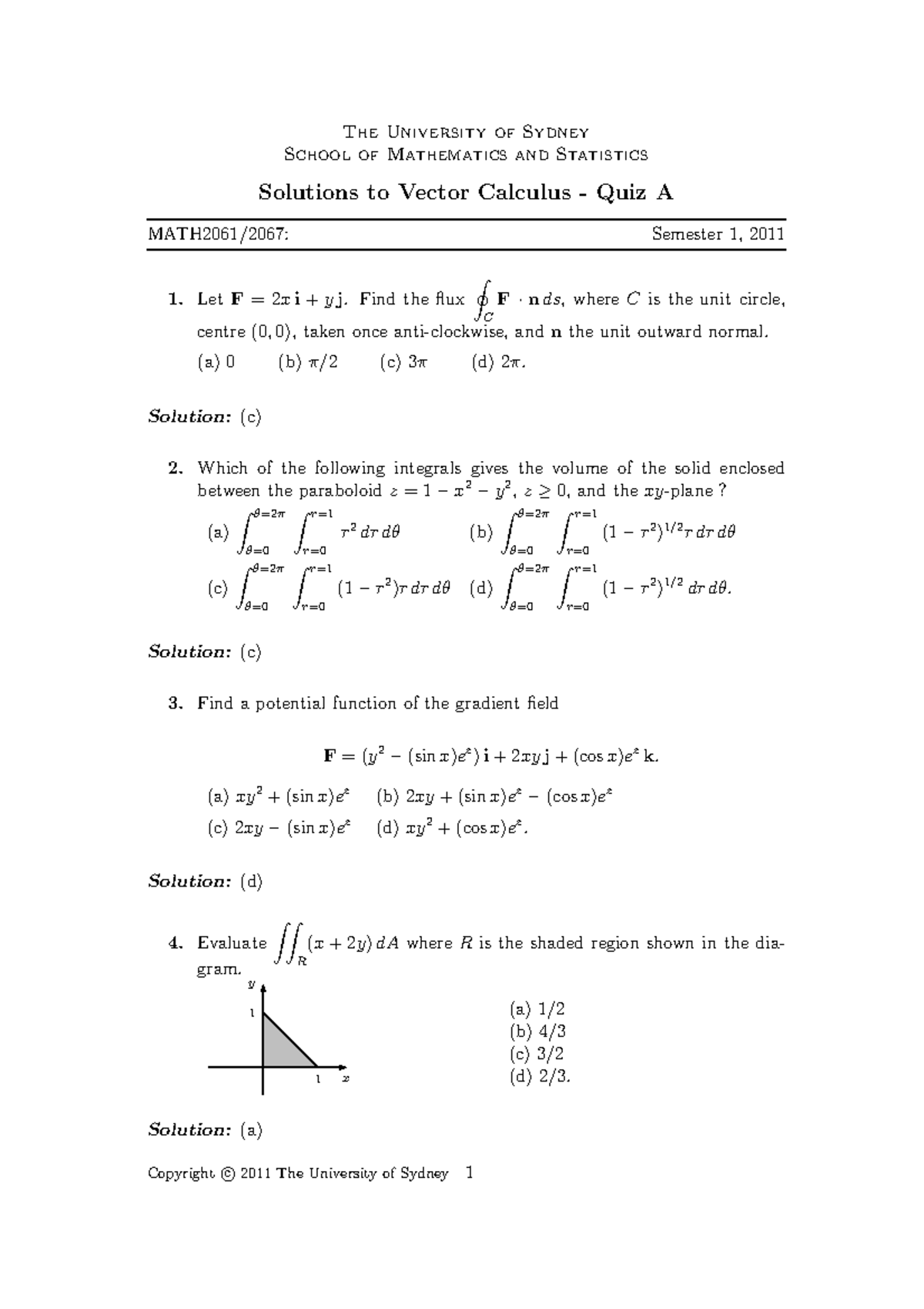 Quiz 2011, questions and answers - The University of Sydney School of ...