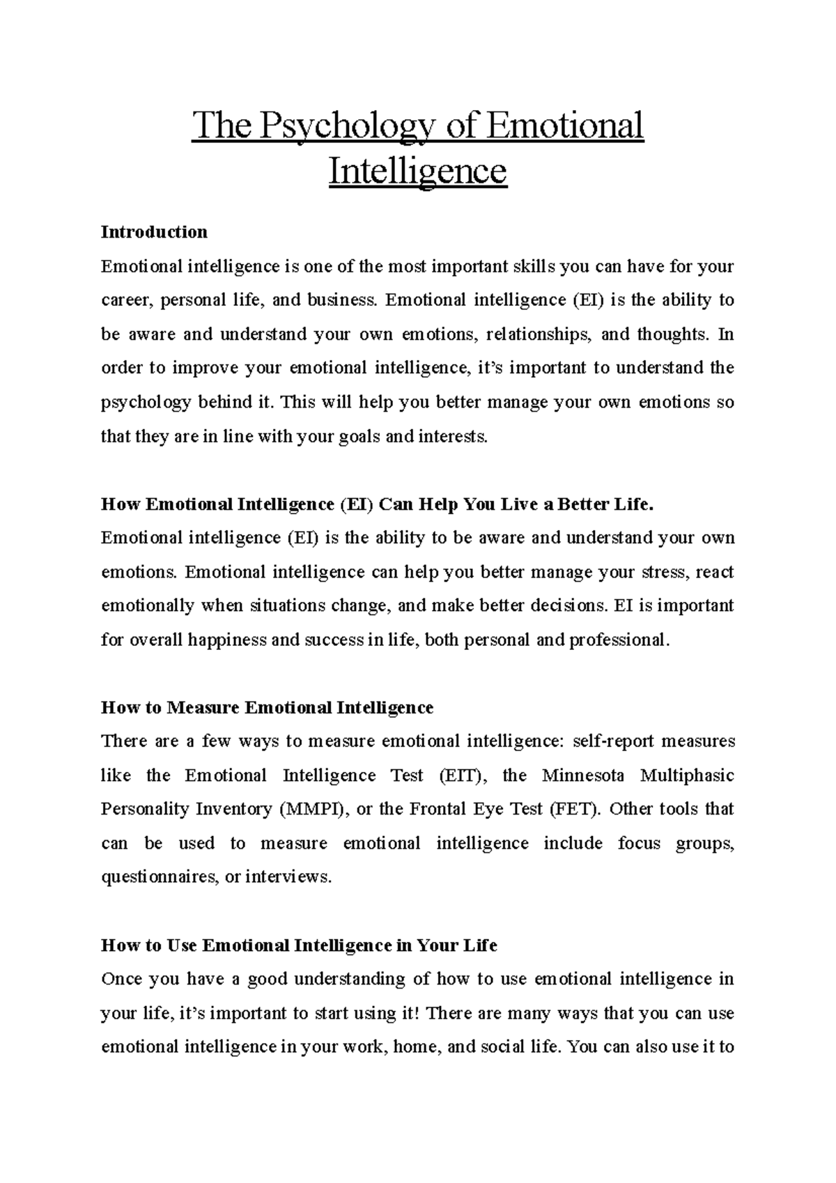 The Psychology of Emotional Intelligence - The Psychology of Emotional ...