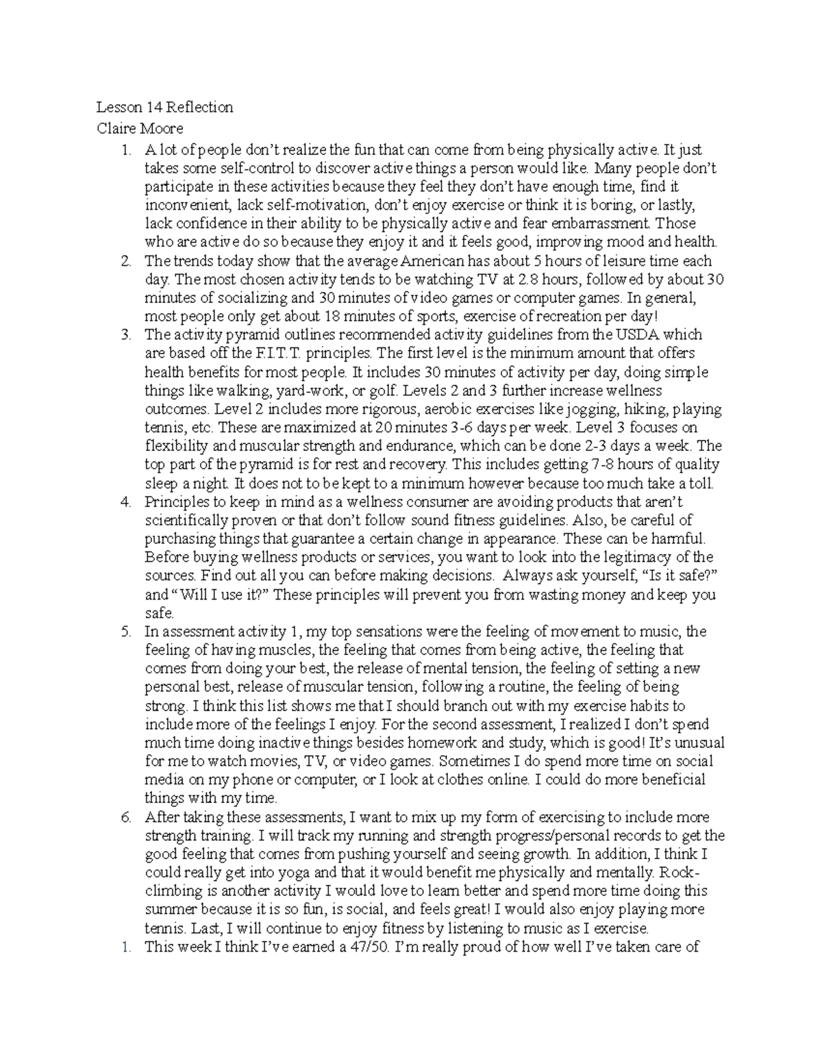 Lesson 14 Reflection - Lesson 14 Reflection Claire Moore A lot of ...