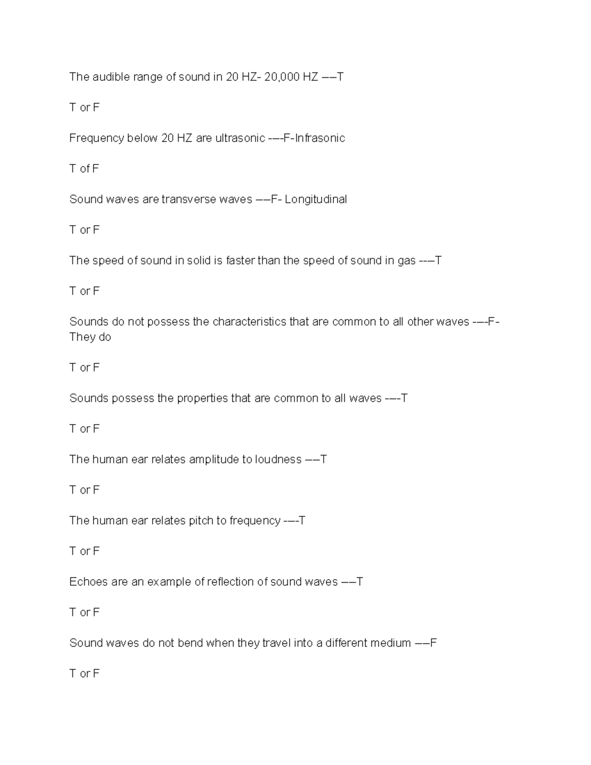 Physics 101 Test #2 - The audible range of sound in 20 HZ- 20,000 HZ -T ...