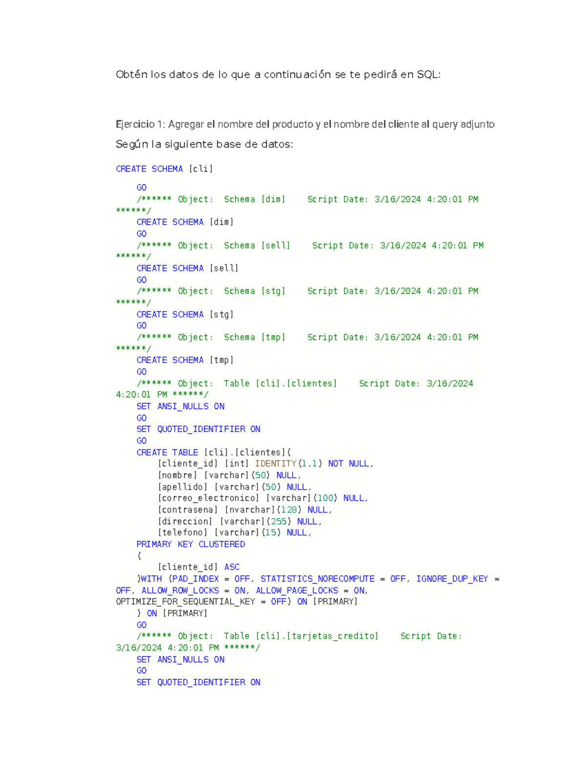 Examen SQL WORD - Obtén los datos de lo que a continuación se te pedirá ...