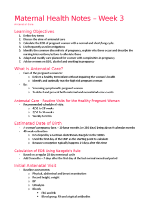 Maternal care week 2 - Major changes in Pregnancy. - Week 2 Major ...