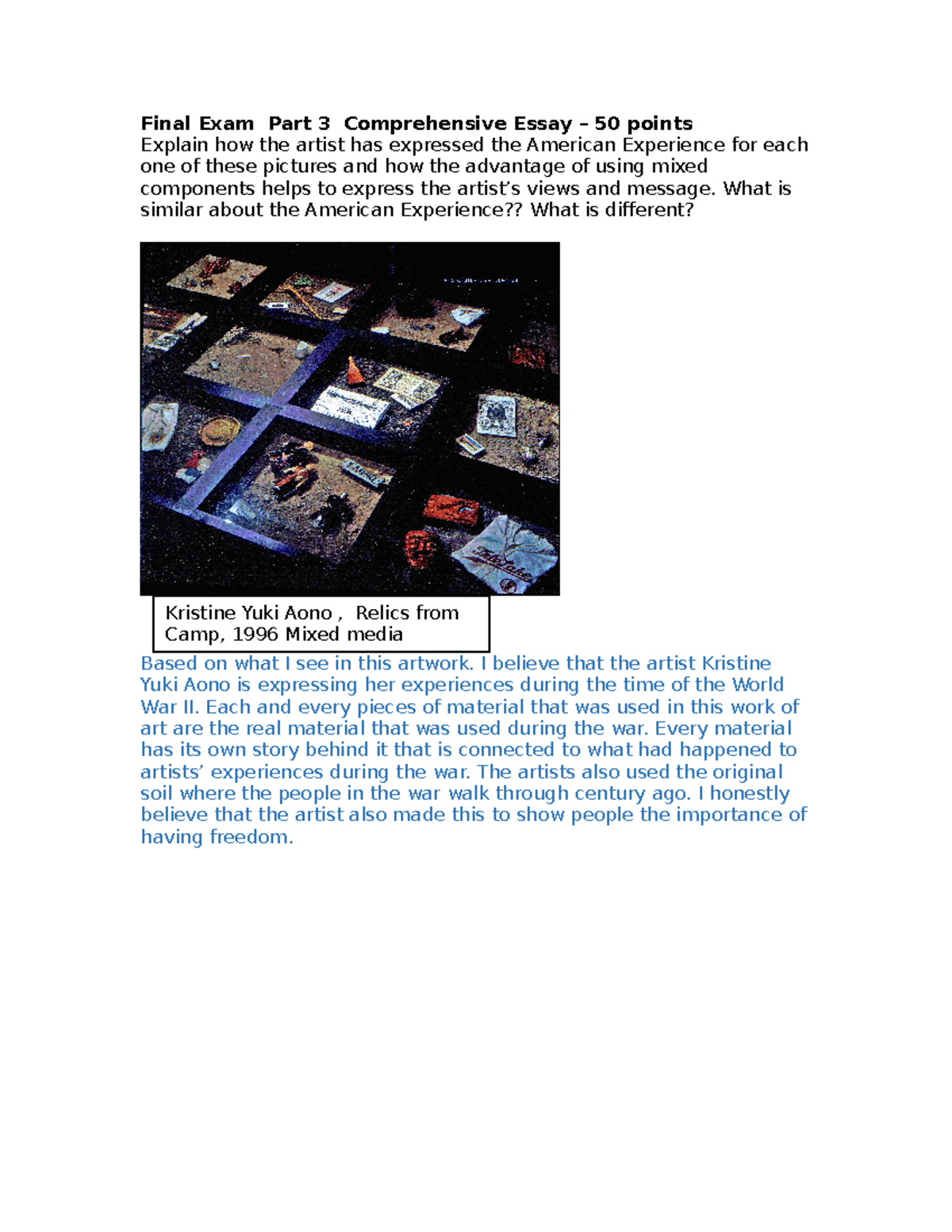 Final Exam Part 3 Comprehensive Essay - What is similar about the ...